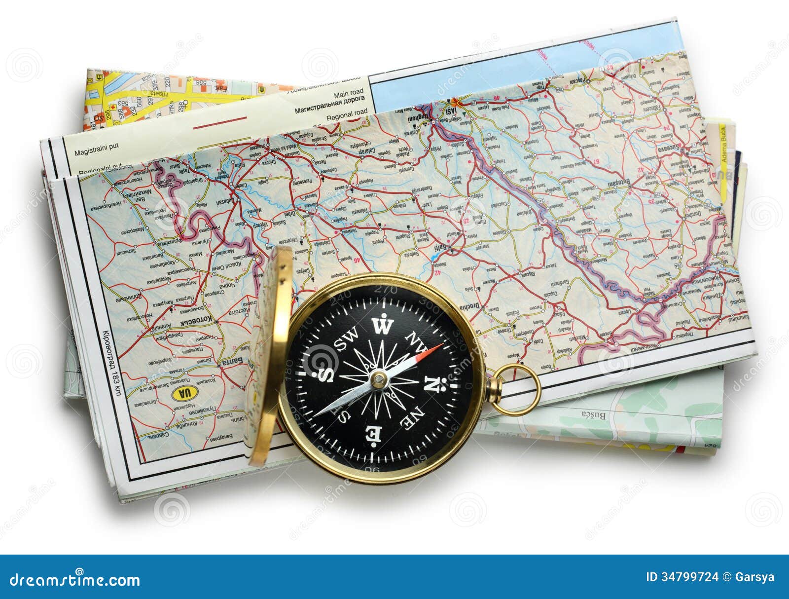 Road map plan and compass stock photo. Image of help - 34799724