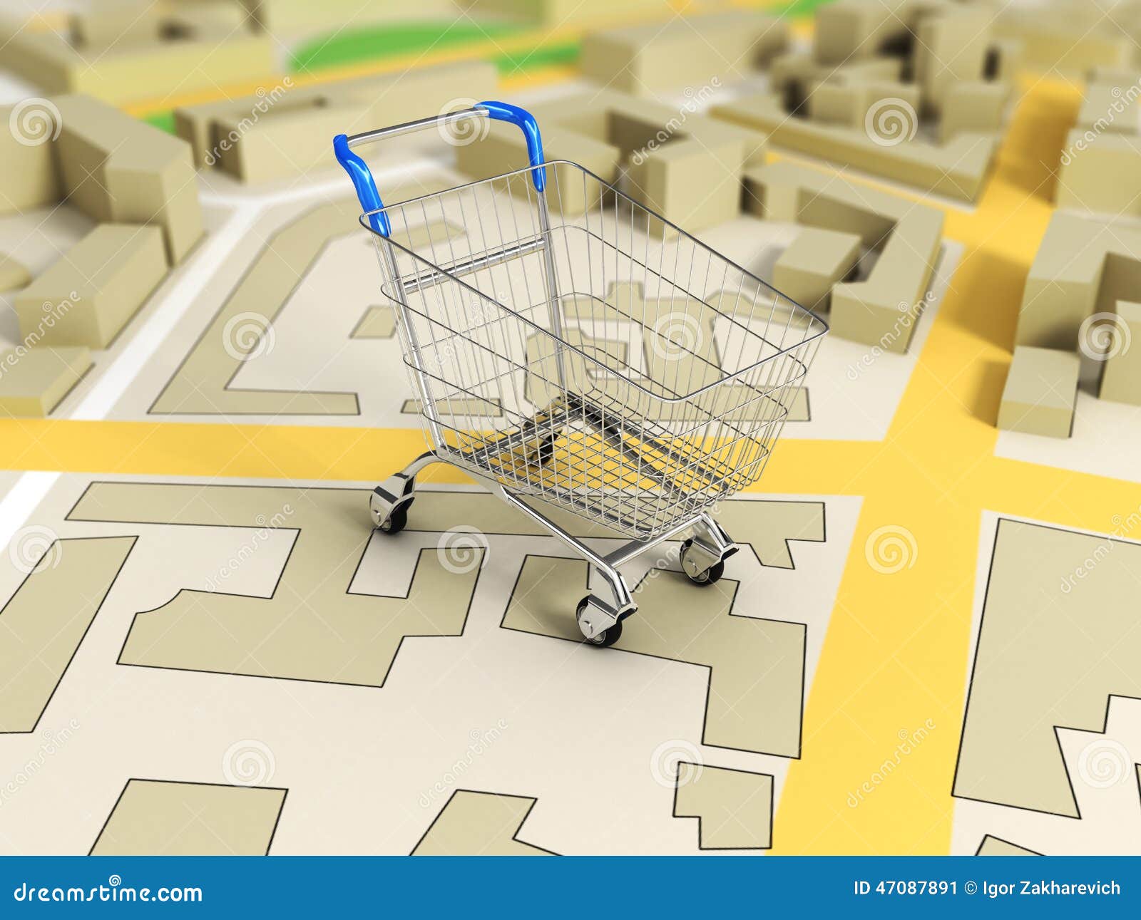 Road Map with Shopping Cart Stock Illustration - Illustration of point ...