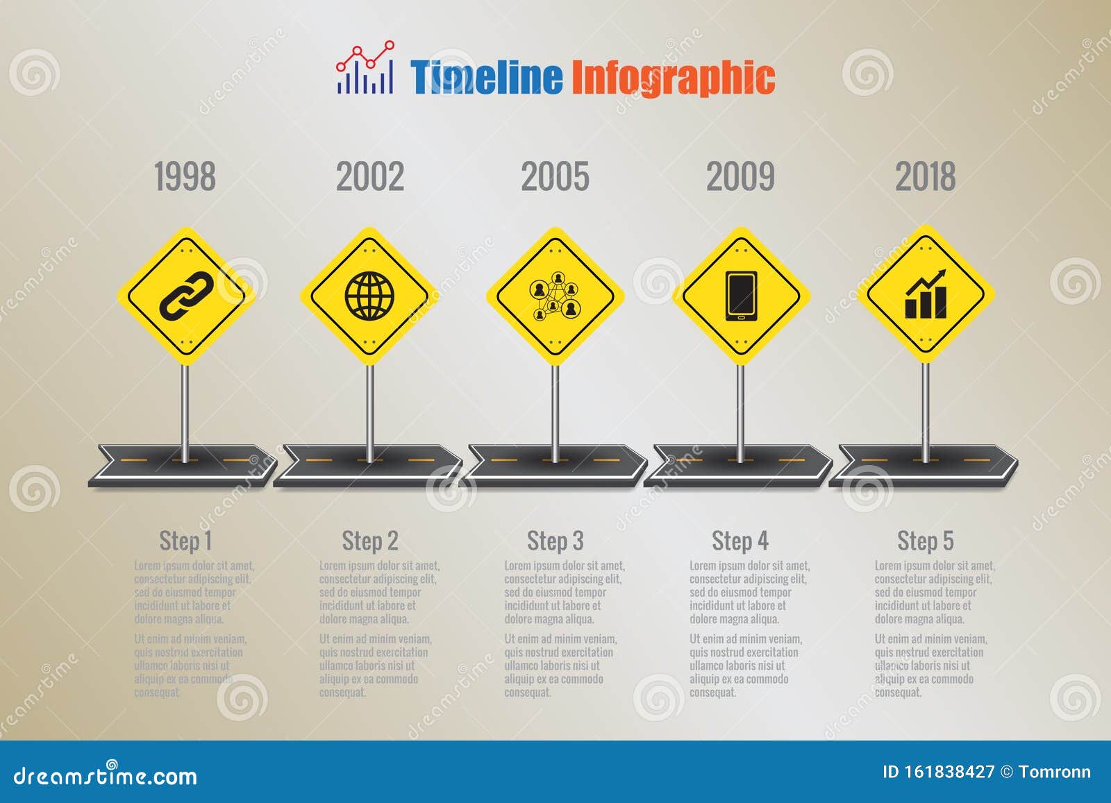 Road Map Timeline Infographic with 5 Steps Circle, Vector Illustration ...