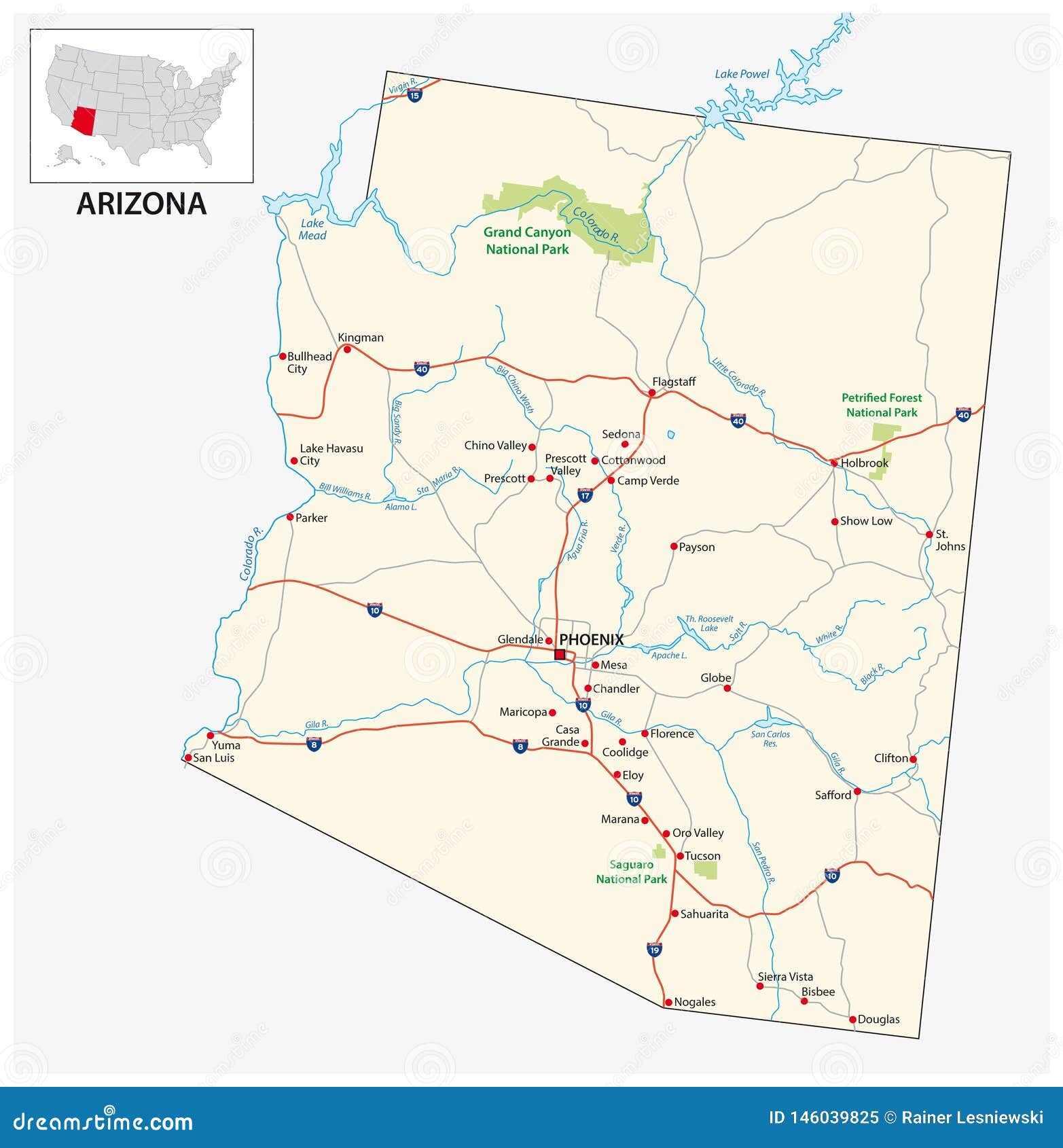 Road Map of the US American State of Arizona Stock Vector ...