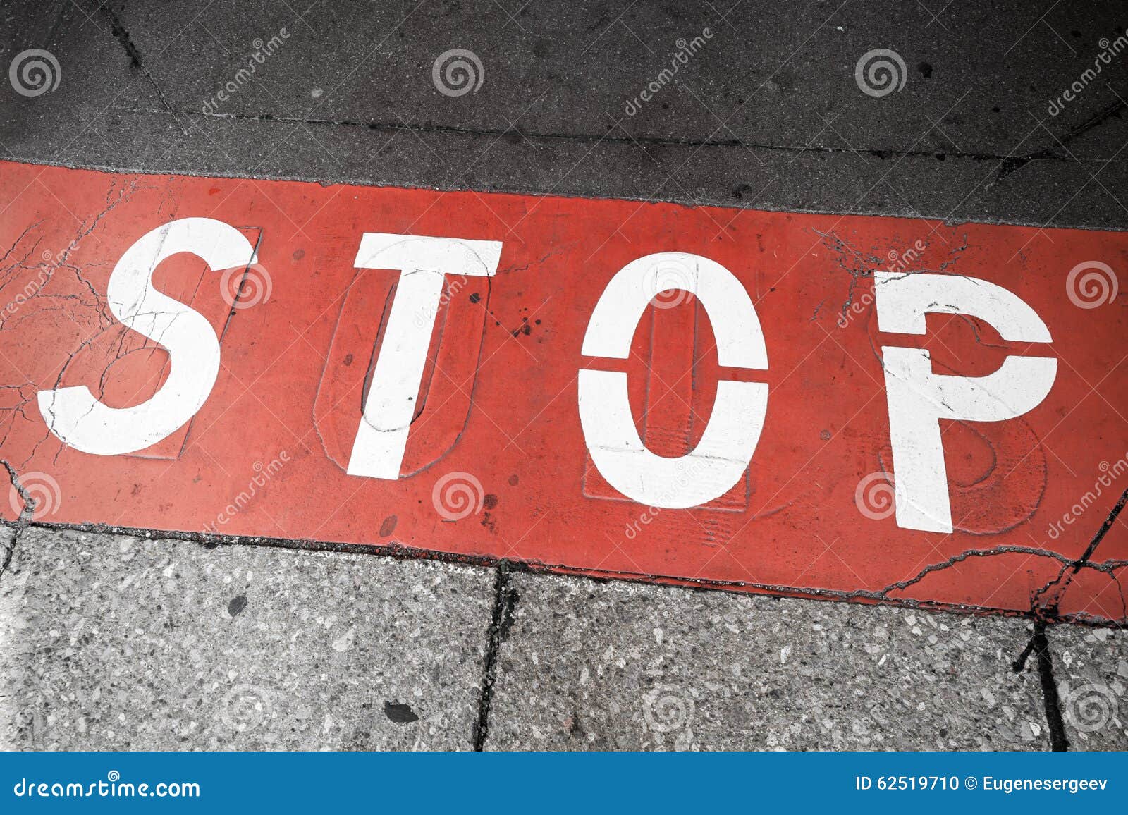 Road Marking with Stop Label Over Red Line Stock Photo - Image of sign ...