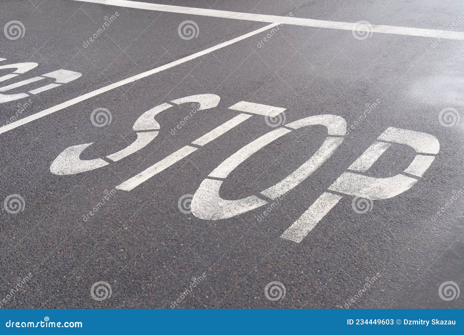Road Markings on the Asphalt - Line and Text Stop Stock Image - Image ...