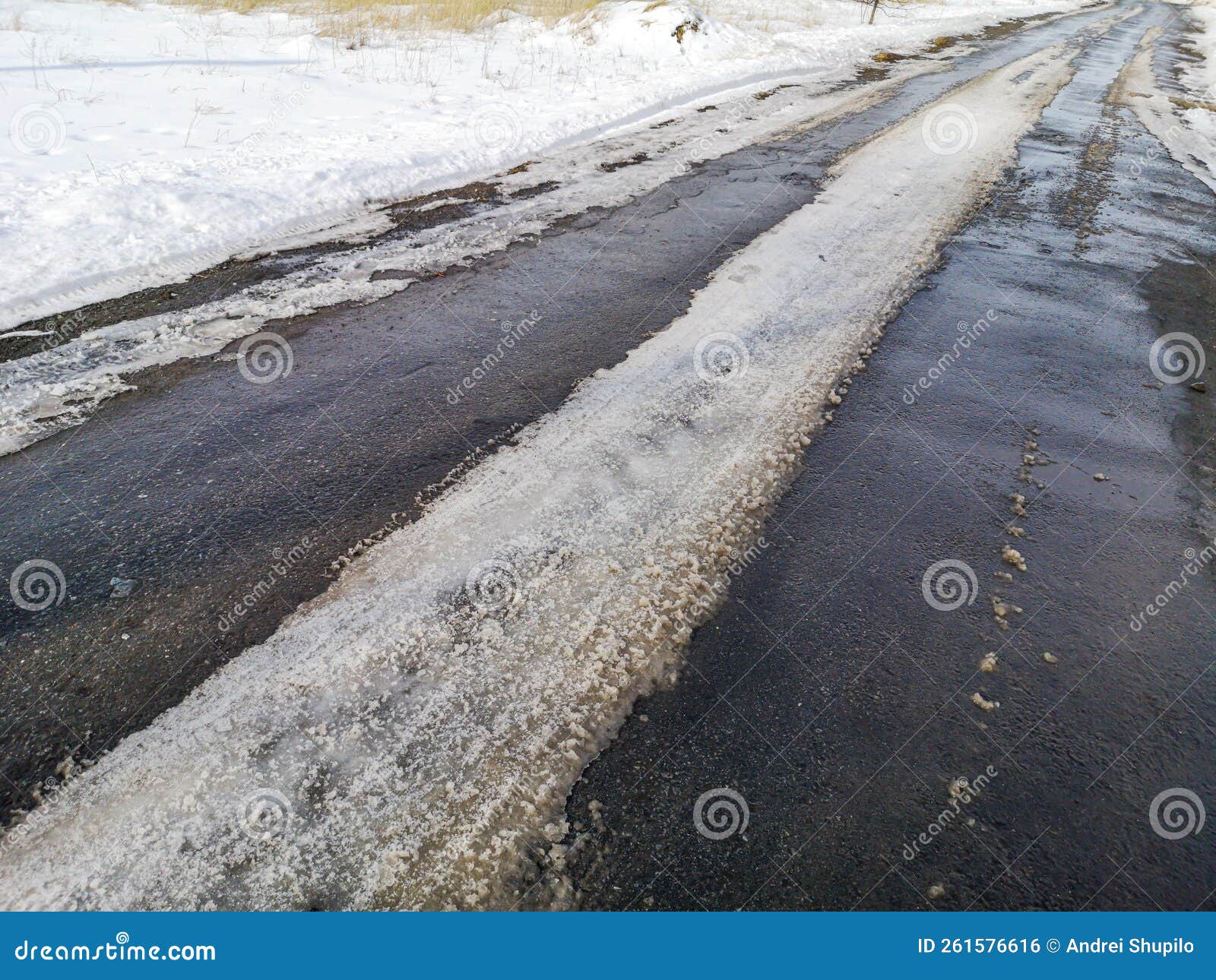The Road with Melting Snow in Nature. Stock Photo - Image of dirt ...