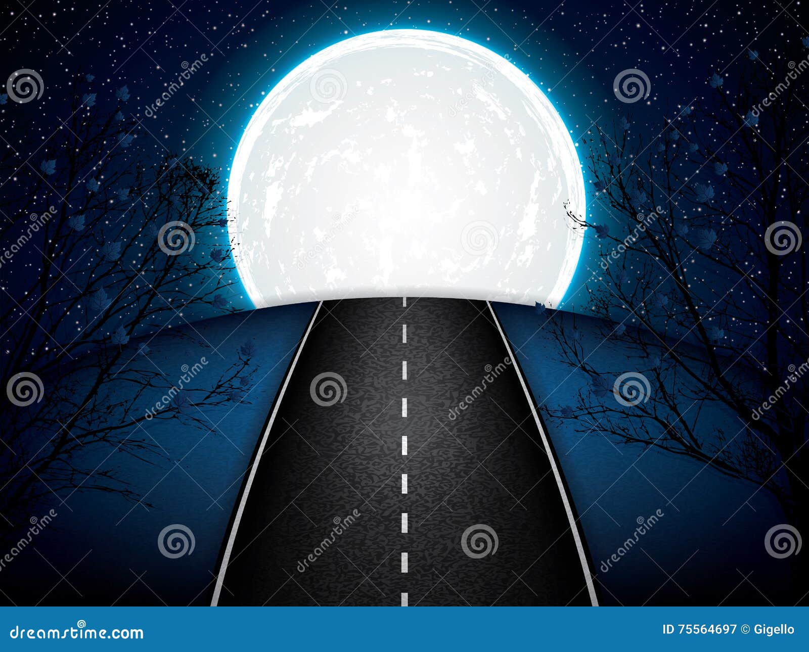 Road in the moonlight stock vector. Illustration of clear - 75564697