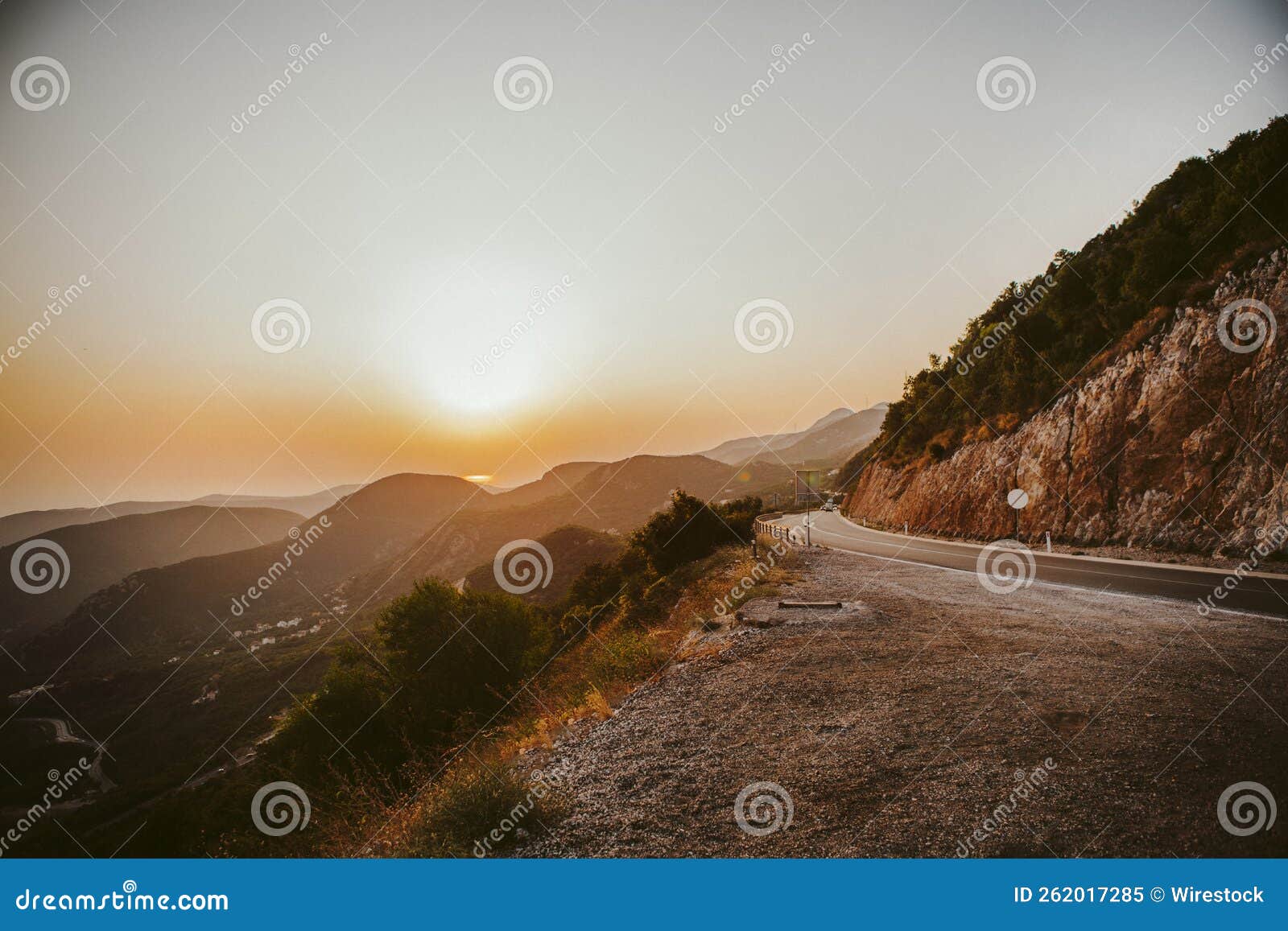 Road on the Mountain on the Sunset Stock Image - Image of rural, bushes ...
