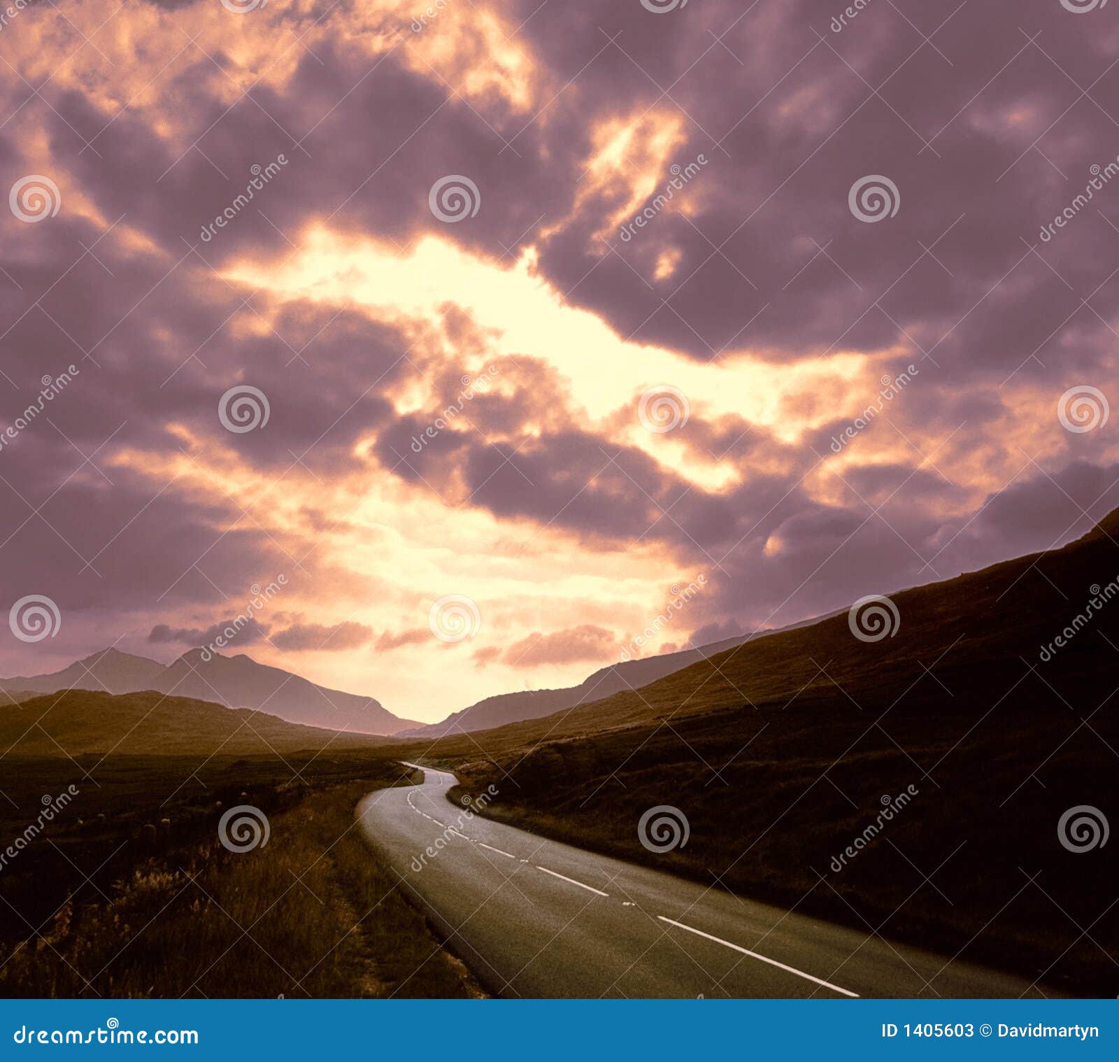 Road through Mountains Sunset Stock Image - Image of island, national ...