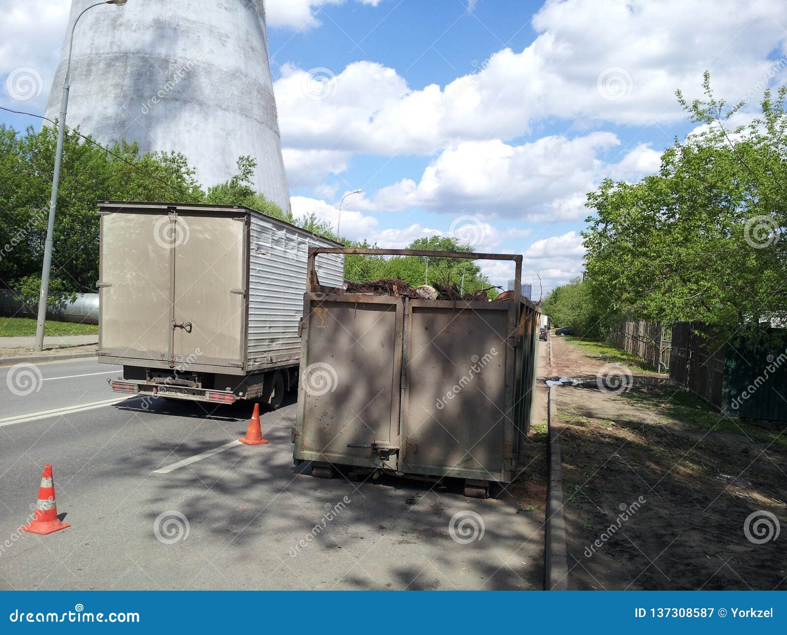 Road-mounted Solid Waste Container Collection on the Roadway General ...