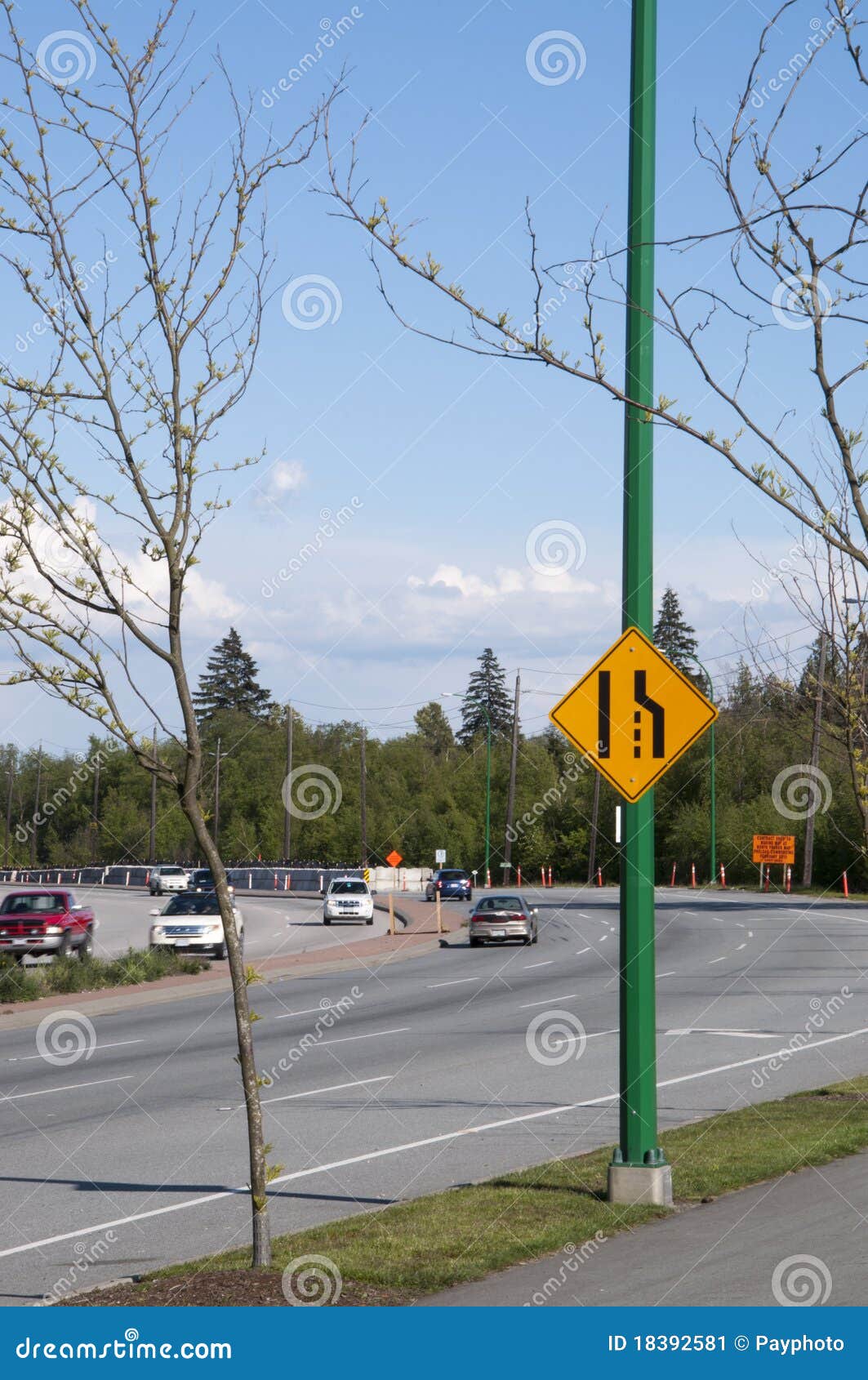 Road narrow sign stock image. Image of tree, safety, road - 18392581