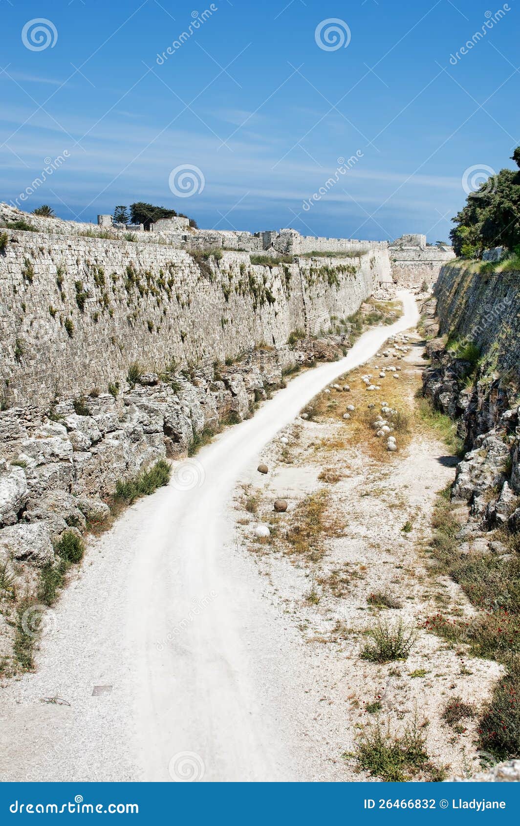 Road Near Medieval Wall, Rhodos Stock Photo - Image of tower, stone ...