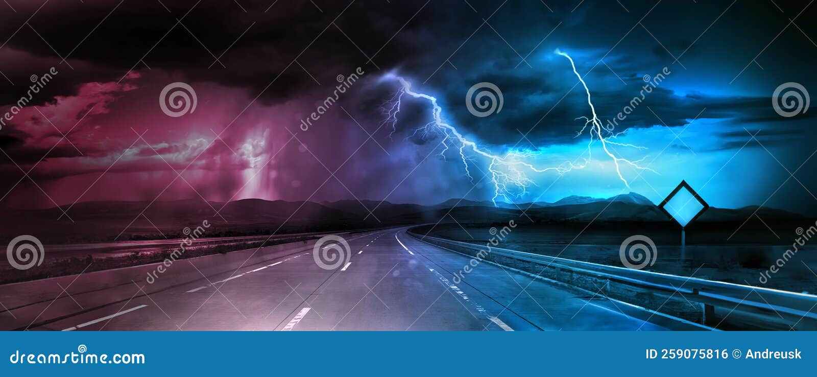 A Road at Night and Bad Stormy Weather Stock Photo - Image of rain ...