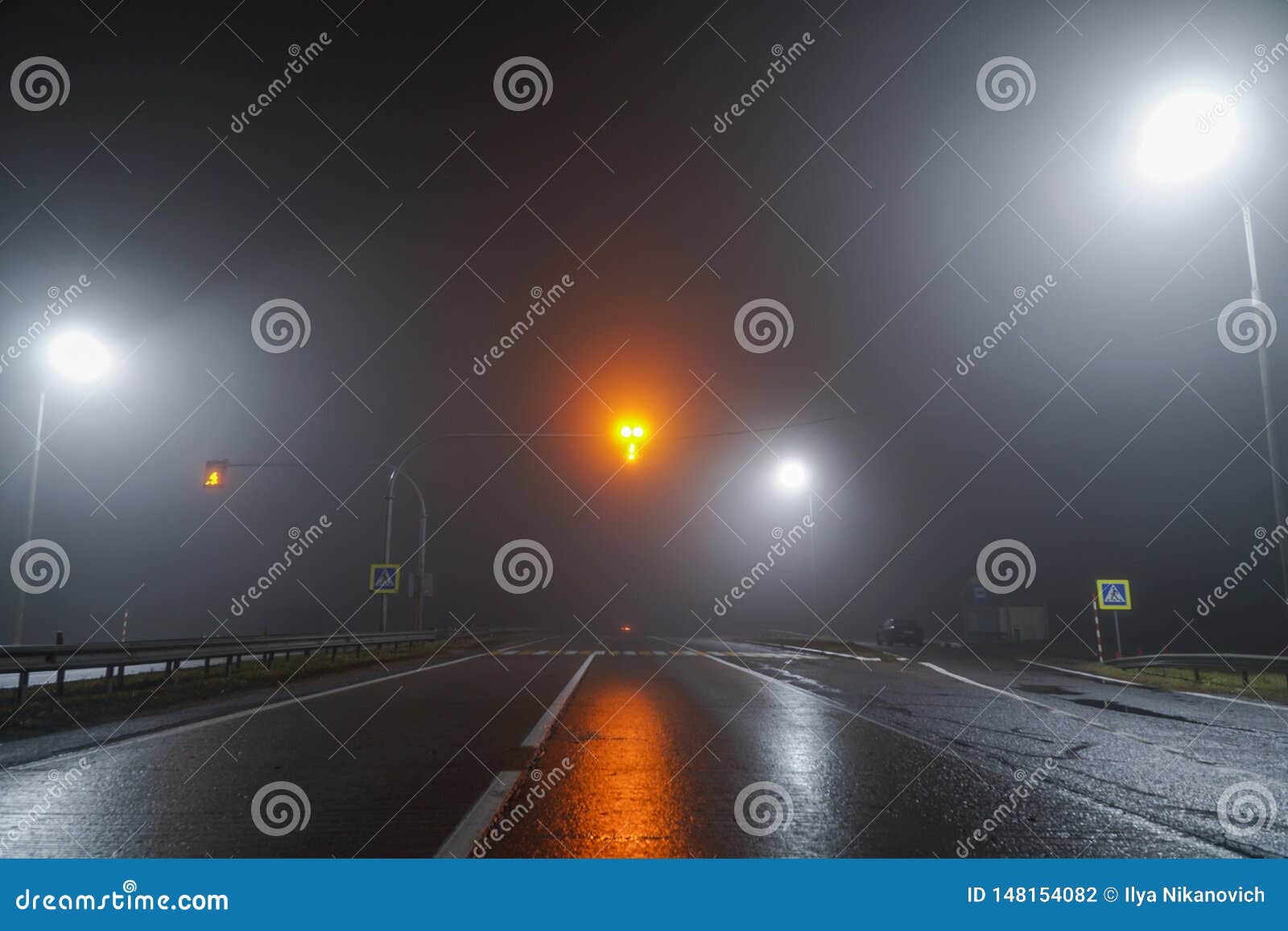 Road Lights Illuminate the Empty Track. Stock Photo - Image of outdoors ...