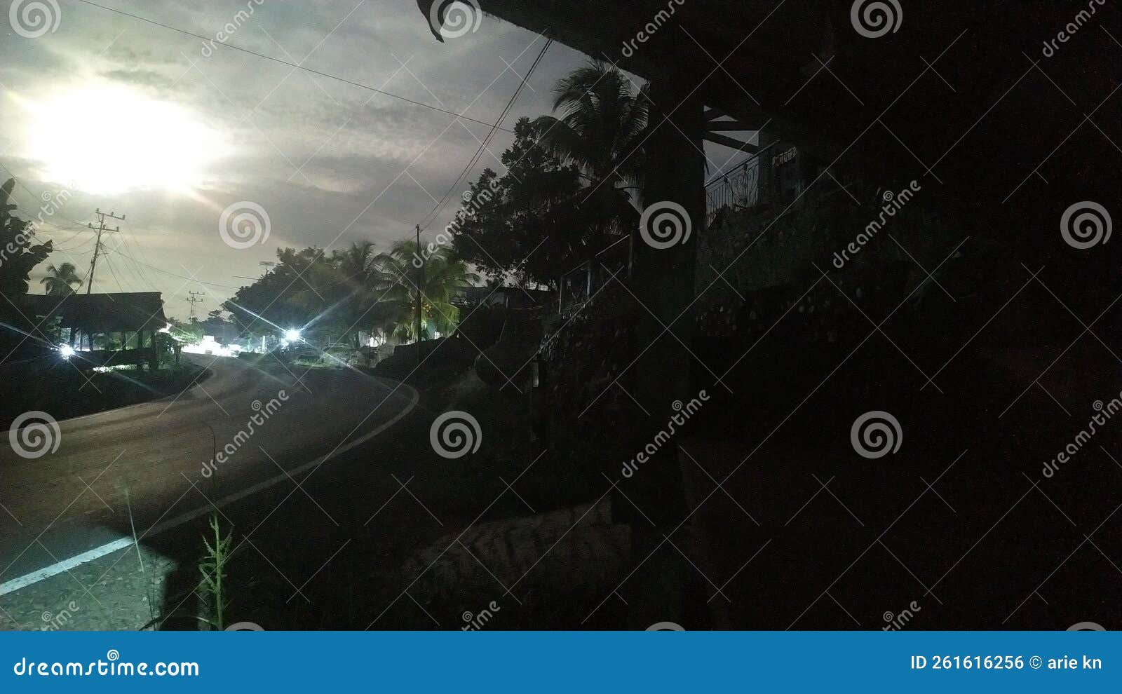 Road Night with Moon Like Flashlight Stock Photo - Image of night ...