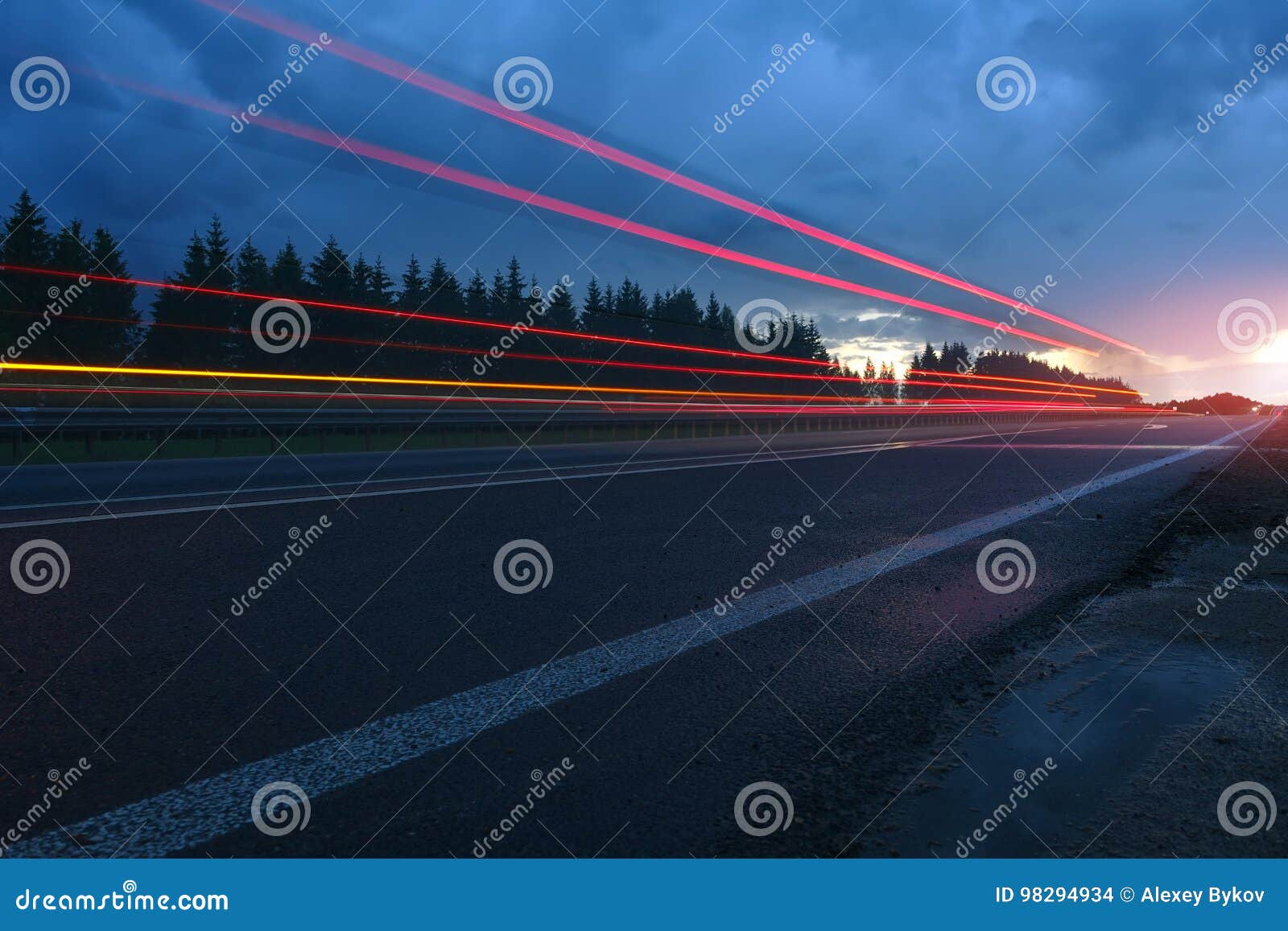 Road at night. stock photo. Image of headlights, nature - 98294934