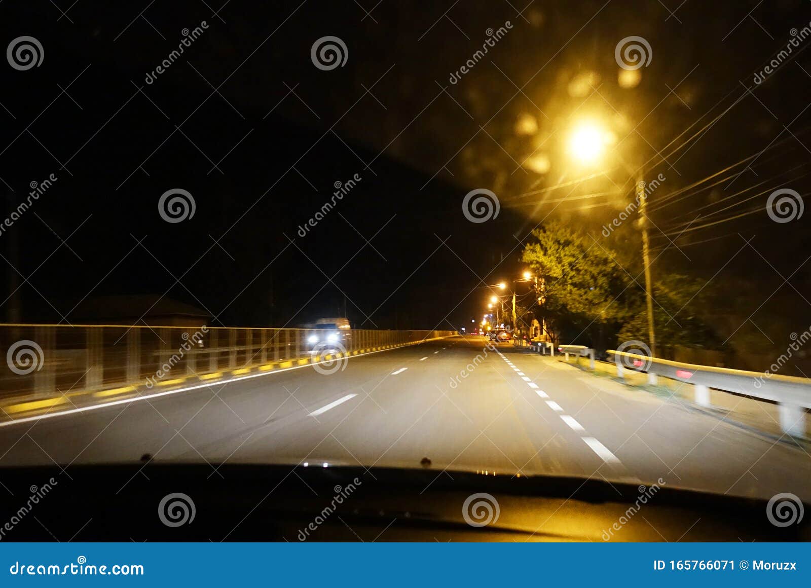 Driving the Car at Night, on the Empty Road Stock Image - Image of ...