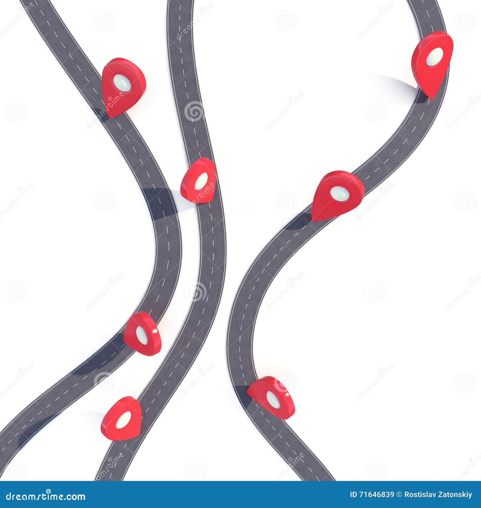 Road And Nine Marked Spots Isolated On White Background. 3d ...