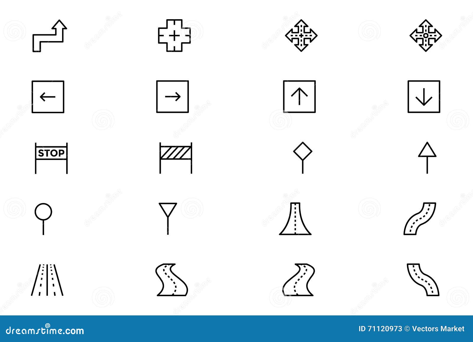 Road Outline Vector Icons 5 Stock Illustration - Illustration of ...