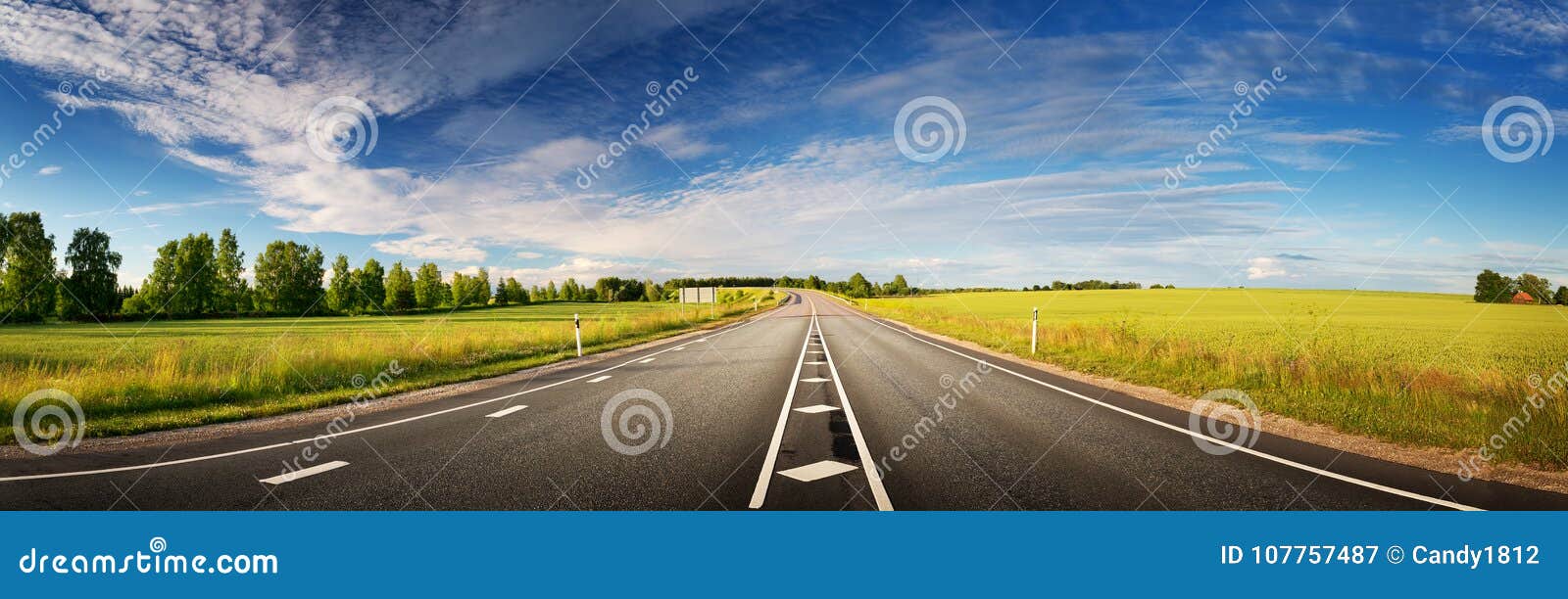 Road Panorama on Sunny Spring Evening Stock Image - Image of dandelions ...