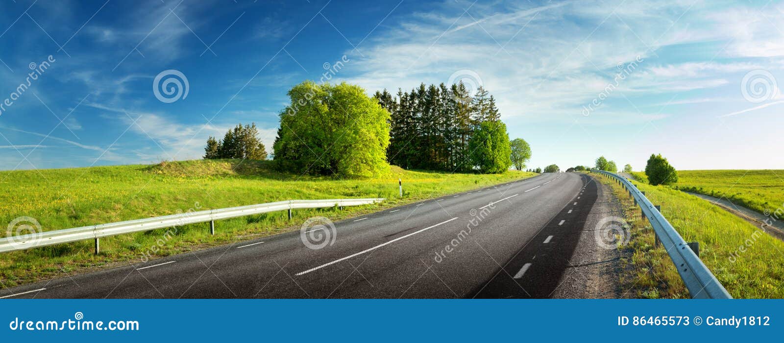 Road Panorama on Sunny Spring Evening Stock Image - Image of line, open ...
