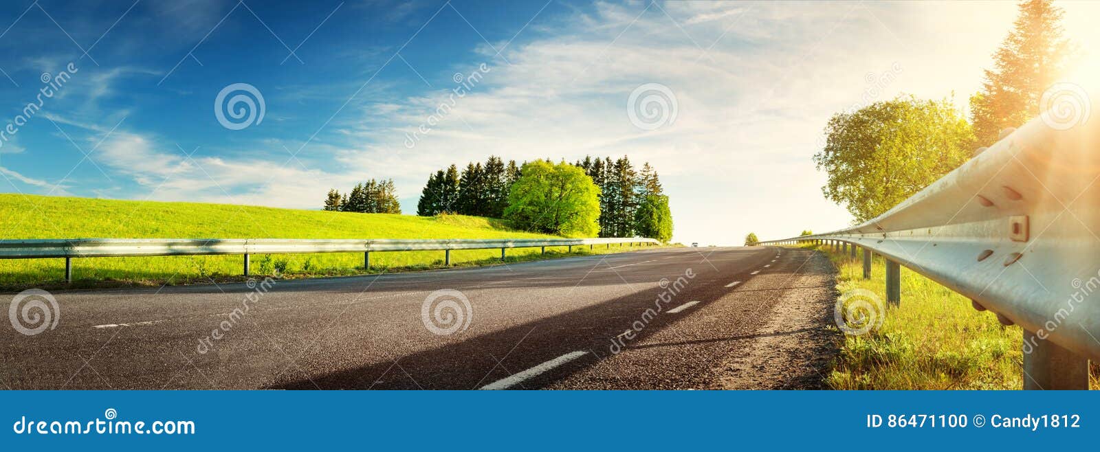 Road Panorama on Sunny Spring Evening Stock Photo - Image of black ...