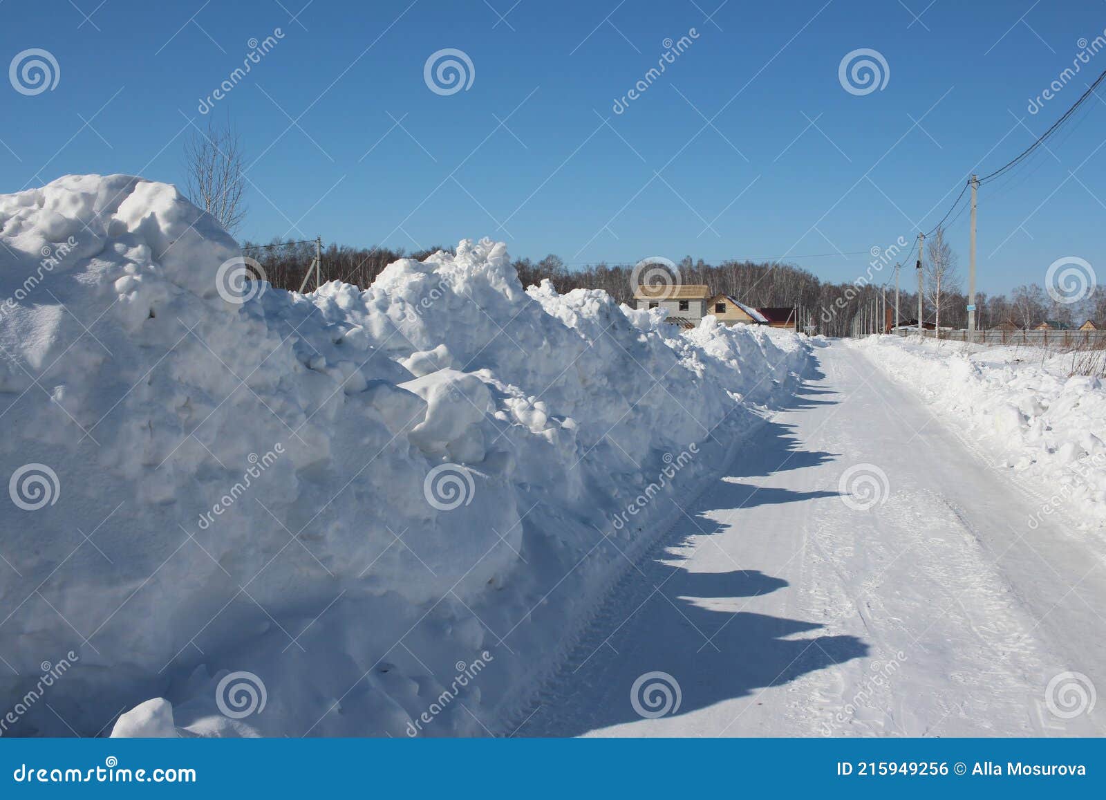 Road Passage Blocked with Snow Big Snowdrift in Winter Stock Photo ...