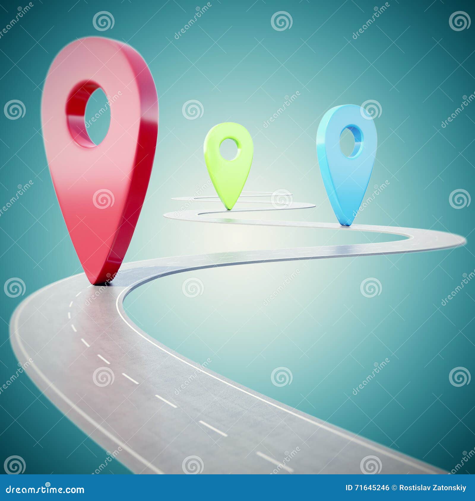 Road Path Going Forward on Blue Background with Colorful Pin Pointer ...