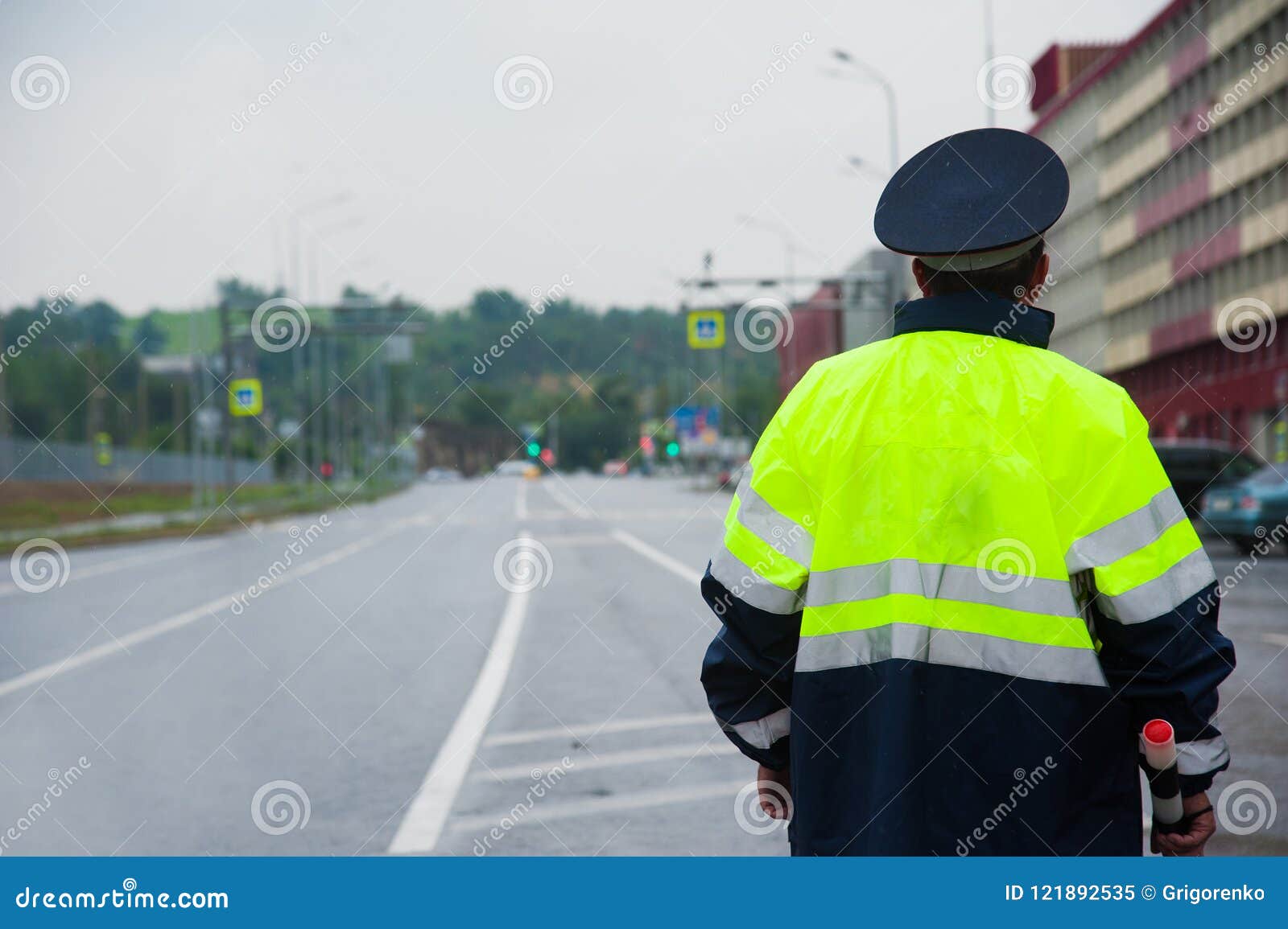 Traffic cop on the road stock image. Image of street - 121892535