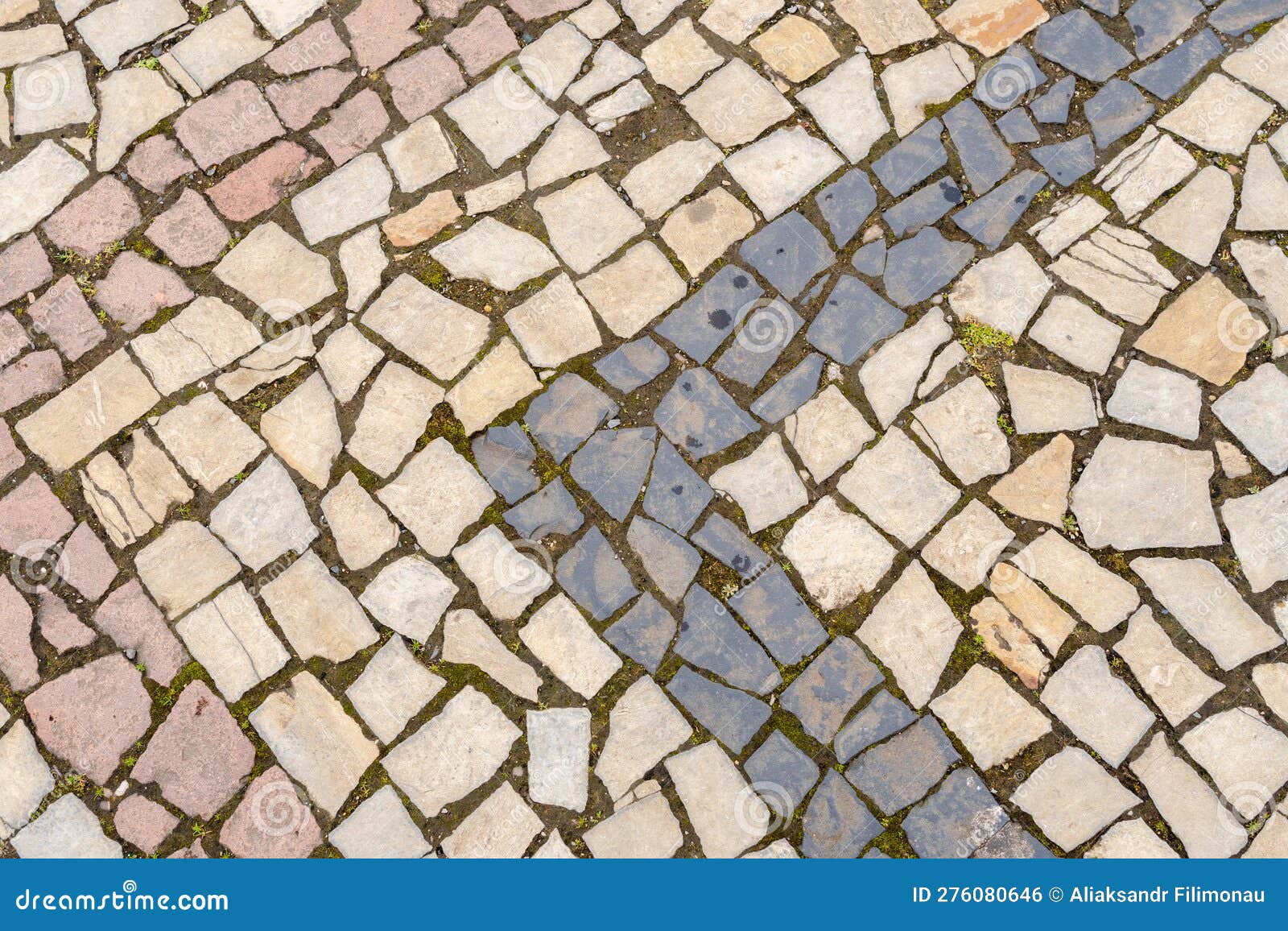 A Road Paved with Stones, a Green Grass between Stones on the Sidewalk ...