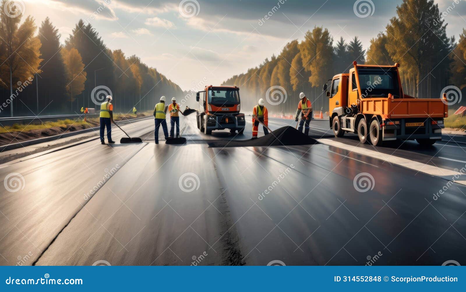 Road Pavement Construction Crew Stock Photo - Image of industry ...
