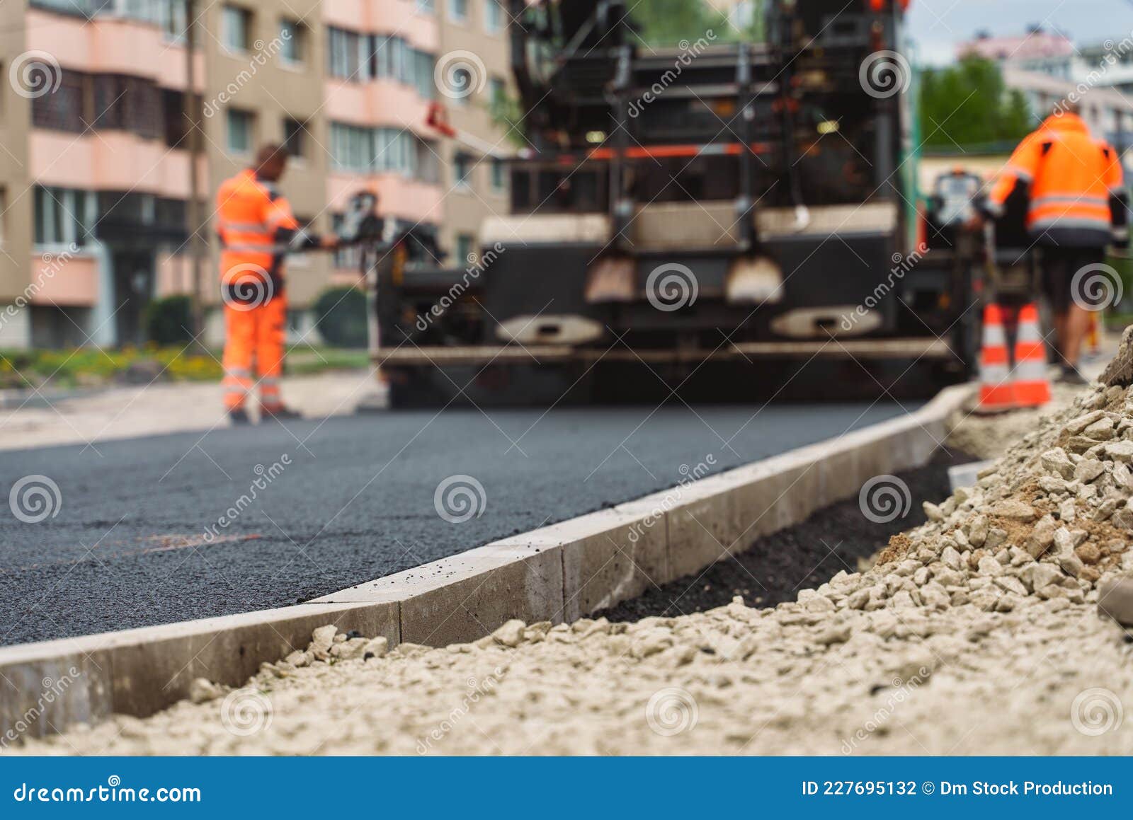 Road Paving Machine Stacking Asphalt Stock Photo - Image of renovation ...