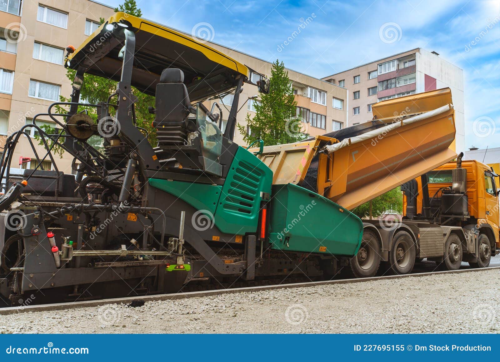Road Paving Machine Stacking Asphalt Stock Image - Image of public ...