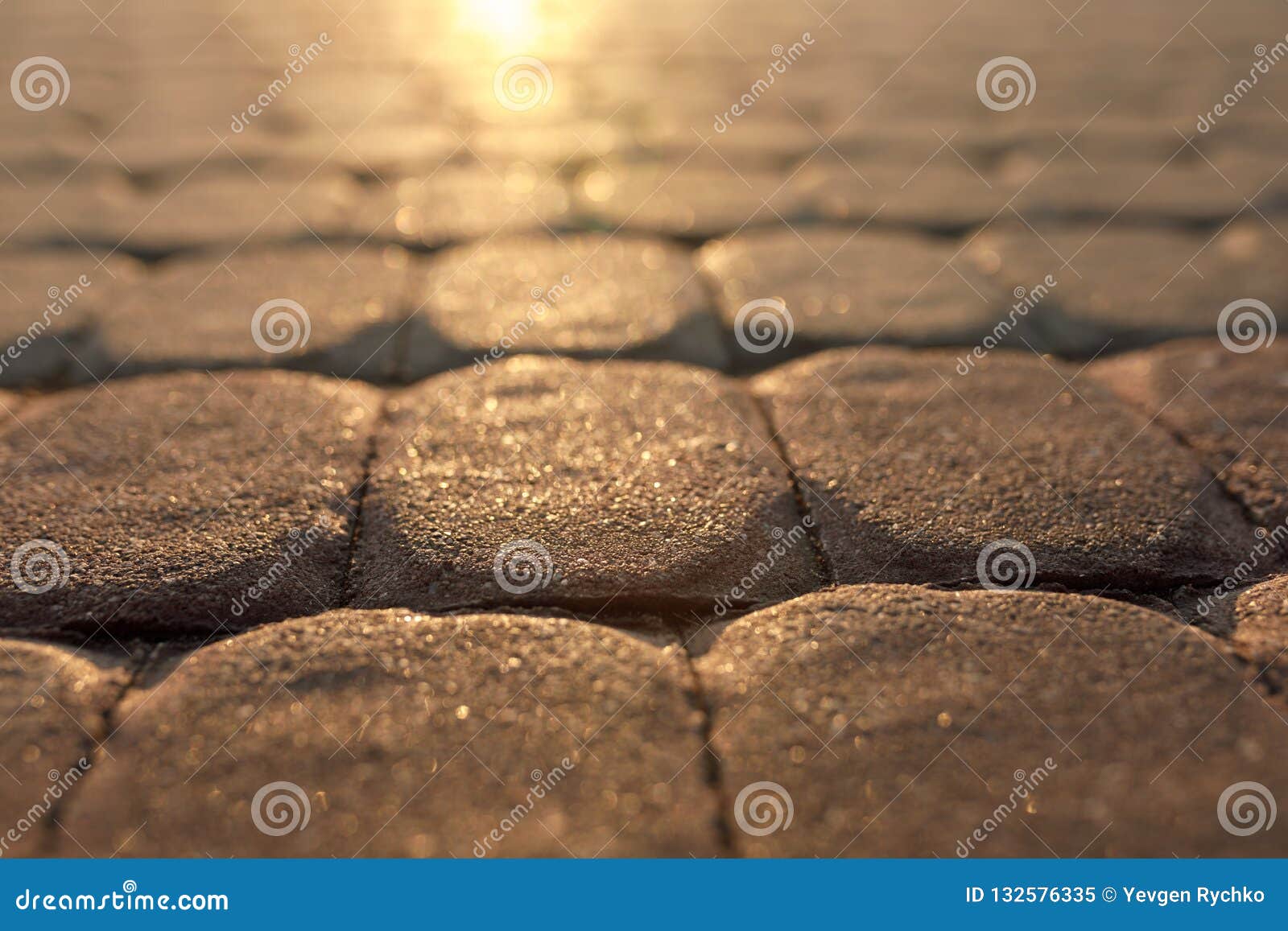 Road from Paving Stones at the Sunset Stock Image - Image of night ...