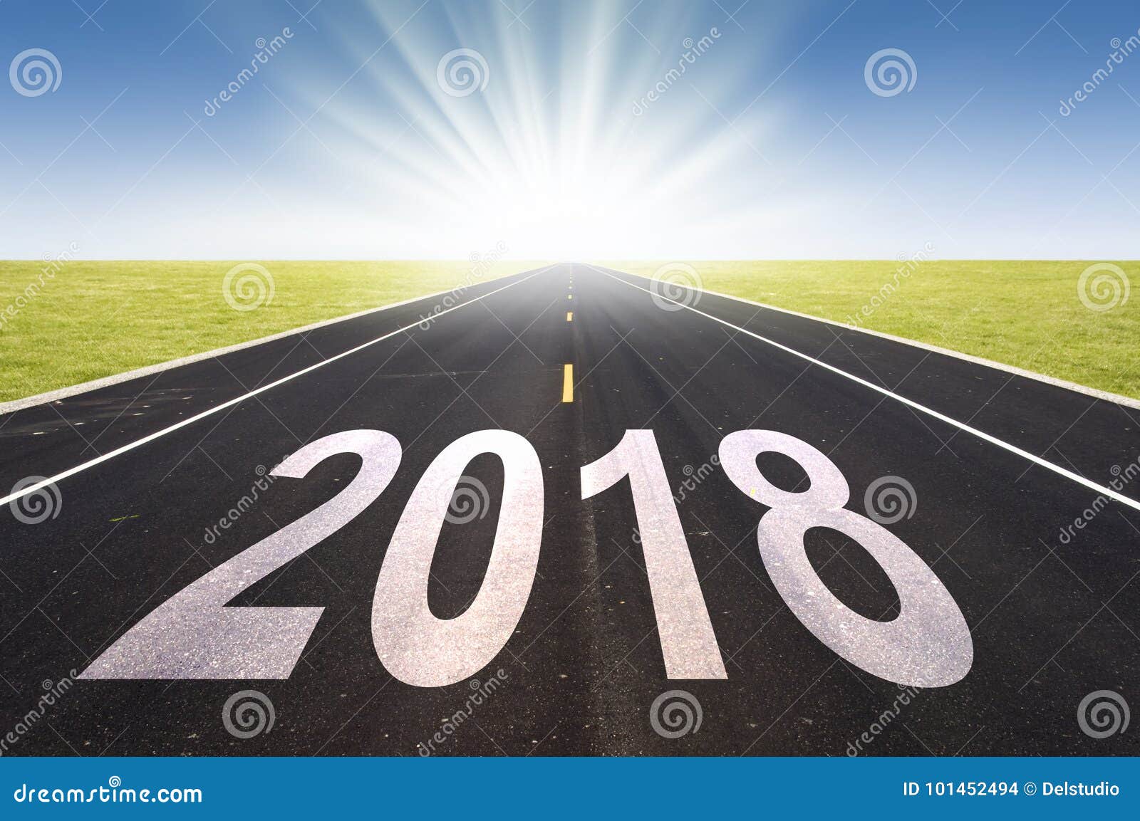 2018 Road Perspective with Rising Sun Stock Photo - Image of holiday ...