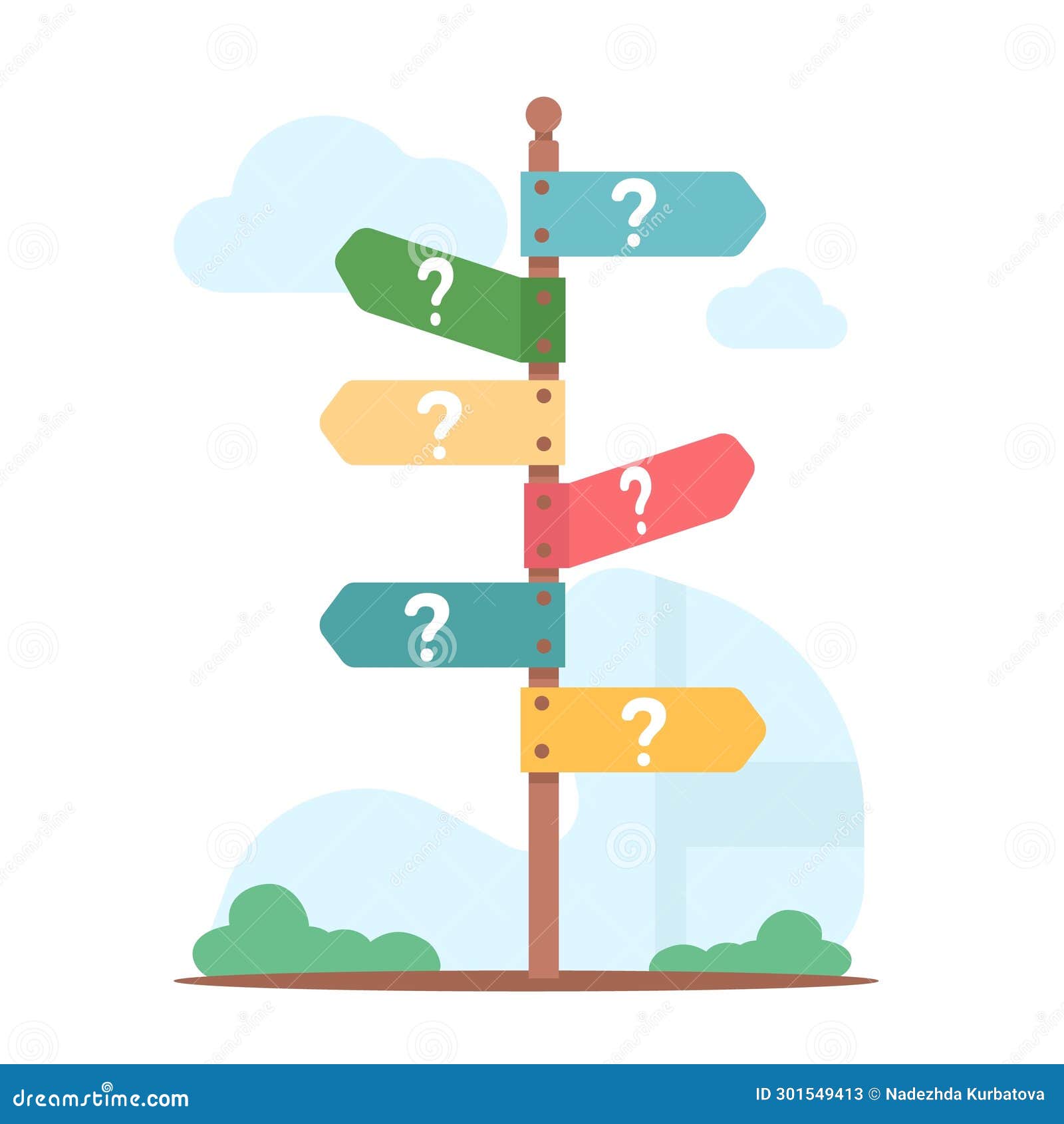 Road Pointer Stick with Signs of Different Directions. Question Marks ...