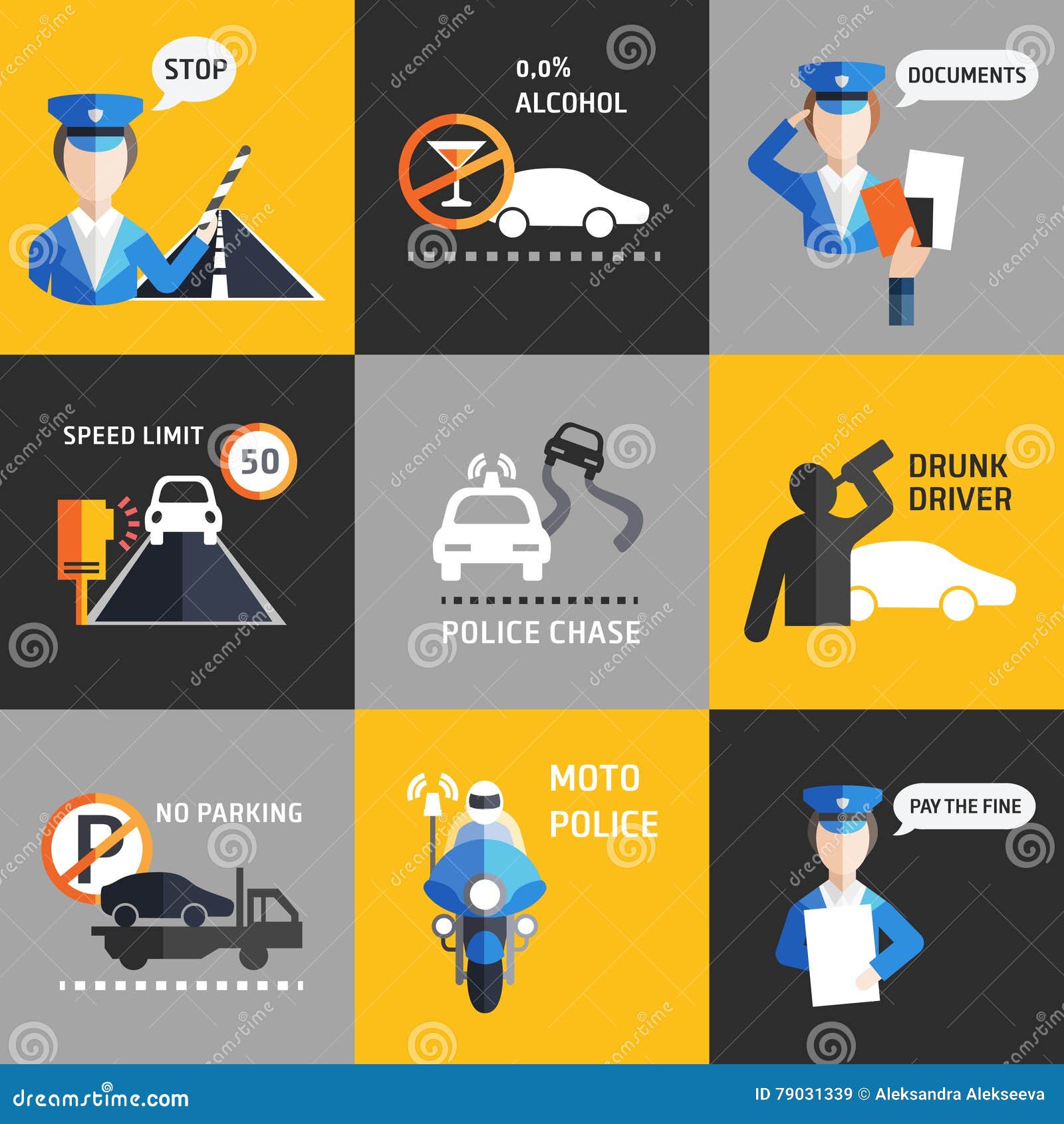 Road Police Patrol, Illustration. Police Car On Asphalt Road, Top View ...