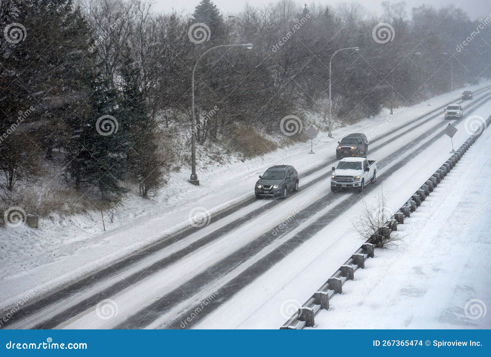 Road with Poor Visibility in a Blizzard Stock Photo - Image of highway ...