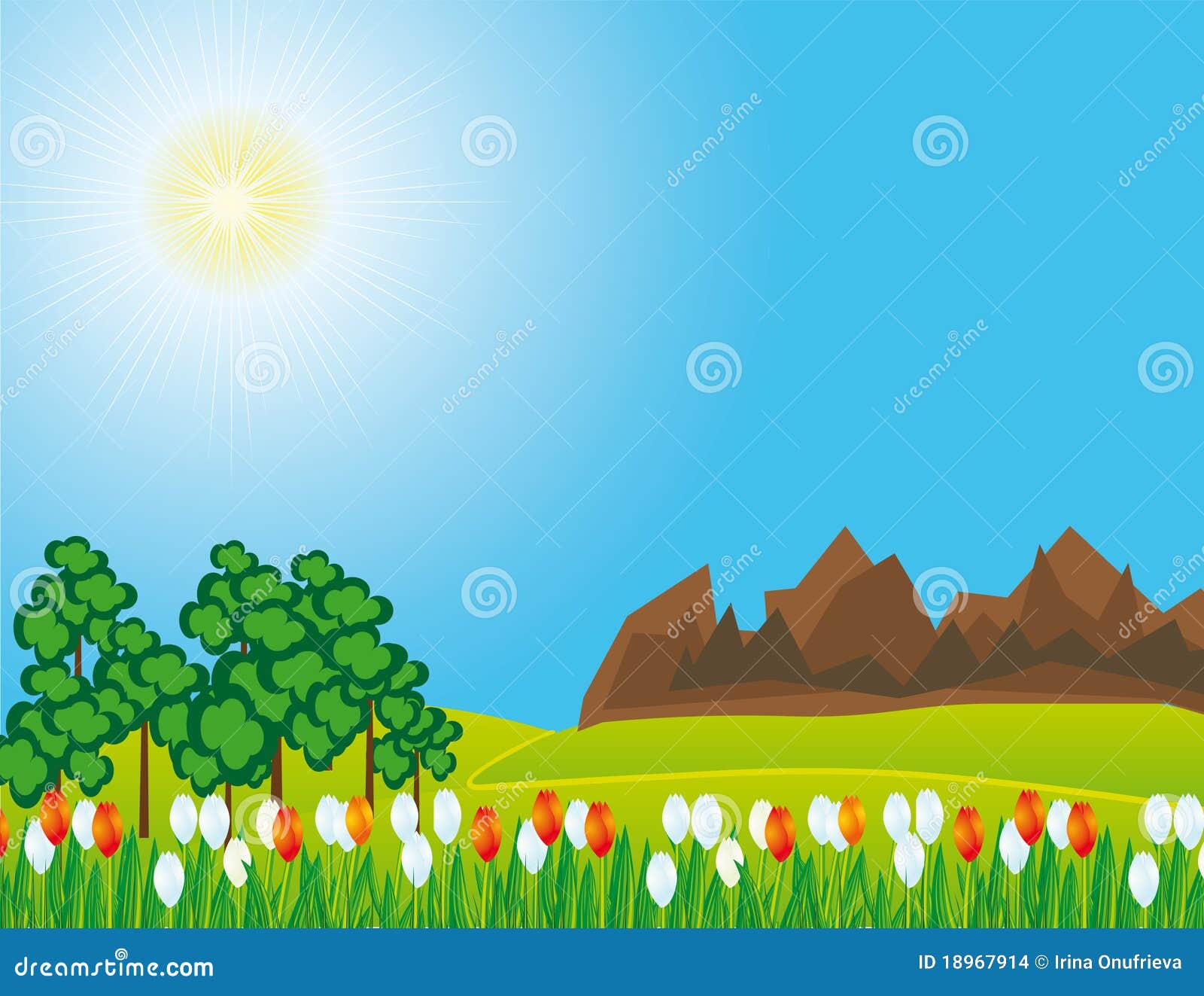 Road through the Prairie and Mountains Stock Vector - Illustration of ...