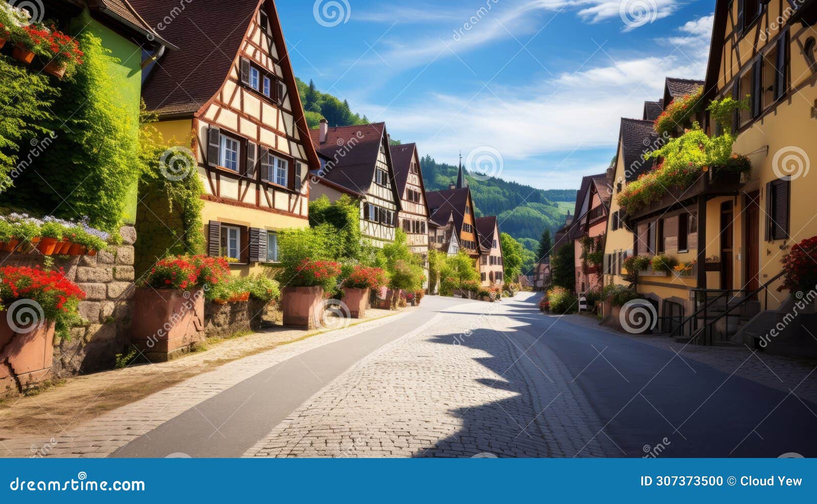 A Road through a Quaint Village Square Stock Illustration ...