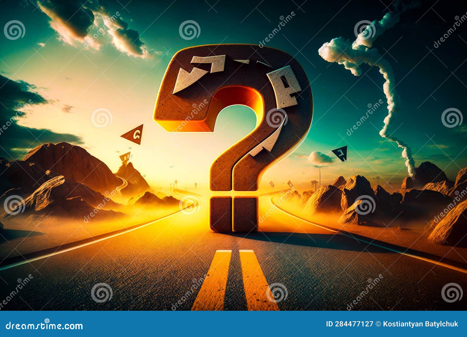 Road with Question Mark in the Middle of it and Mountains in the ...