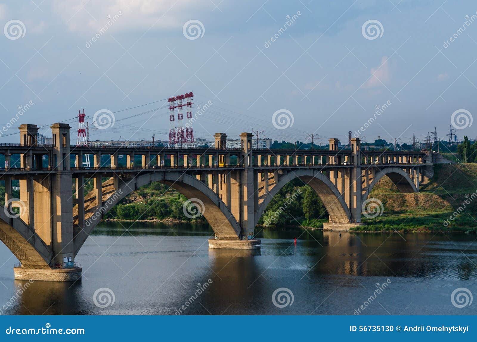 Road and Rail Split-level Bridge Over the River Stock Photo - Image of ...