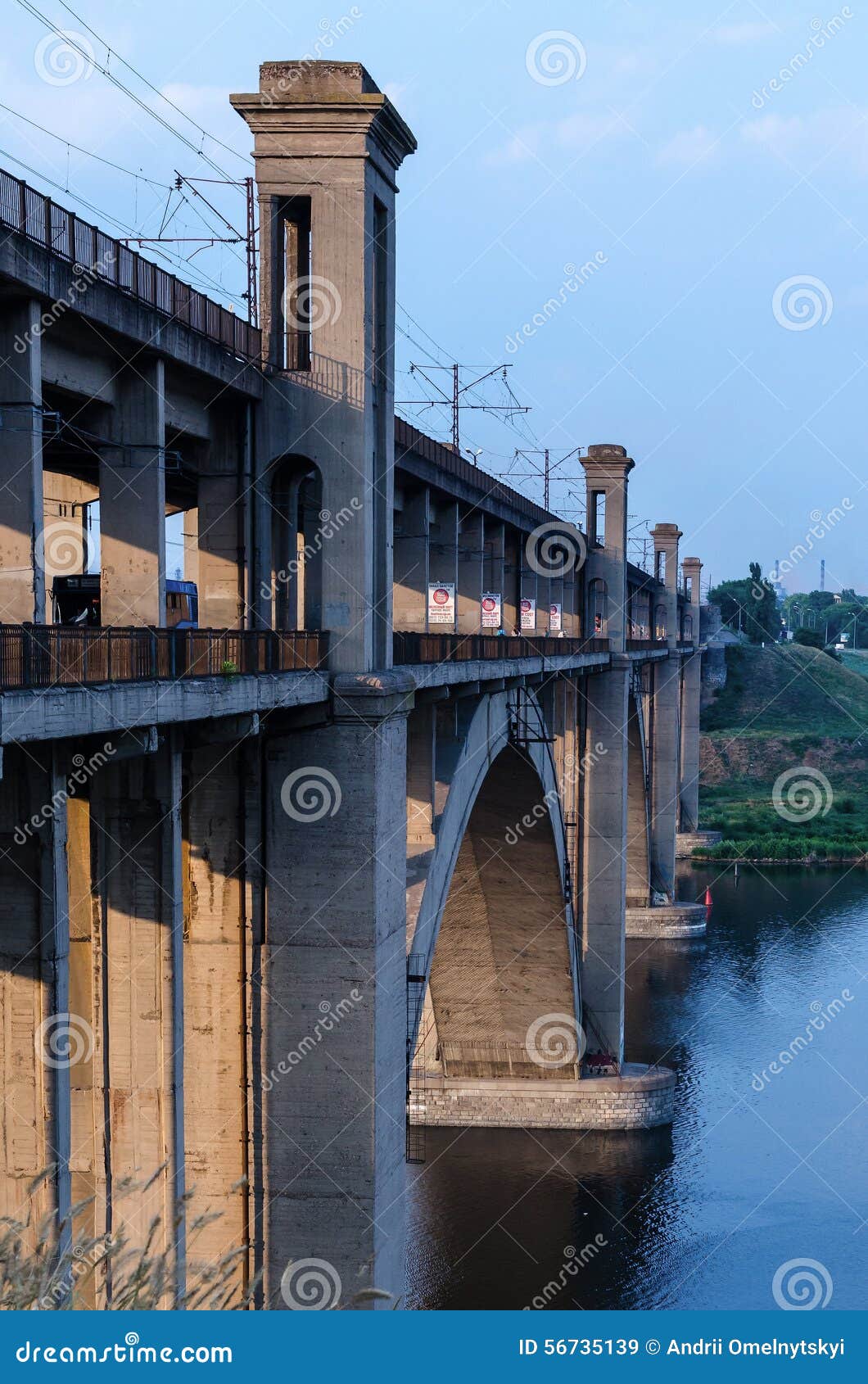 Road and Rail Split-level Bridge Over the River Stock Image - Image of ...
