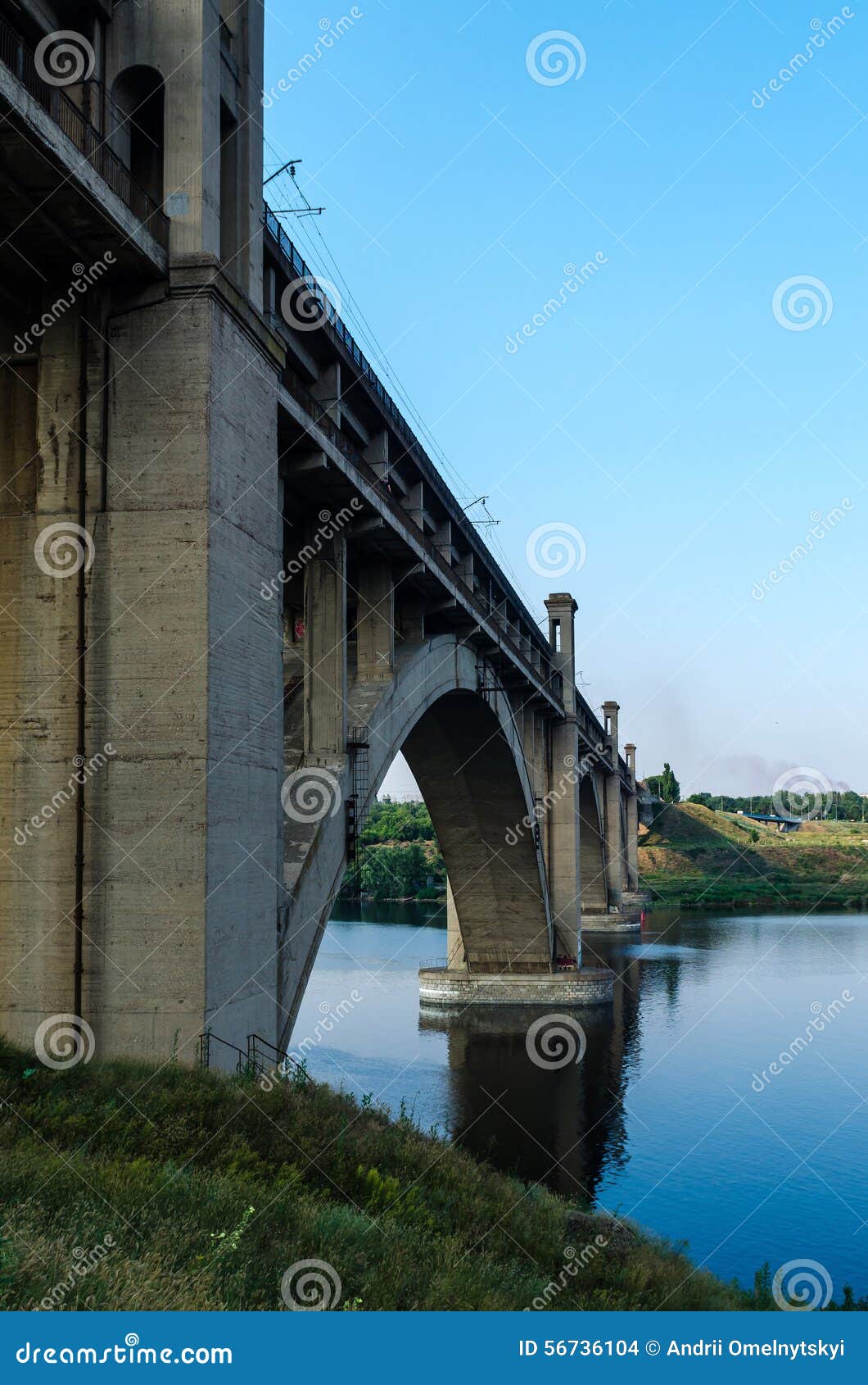 Road and Rail Split-level Bridge Over the River Stock Photo - Image of ...