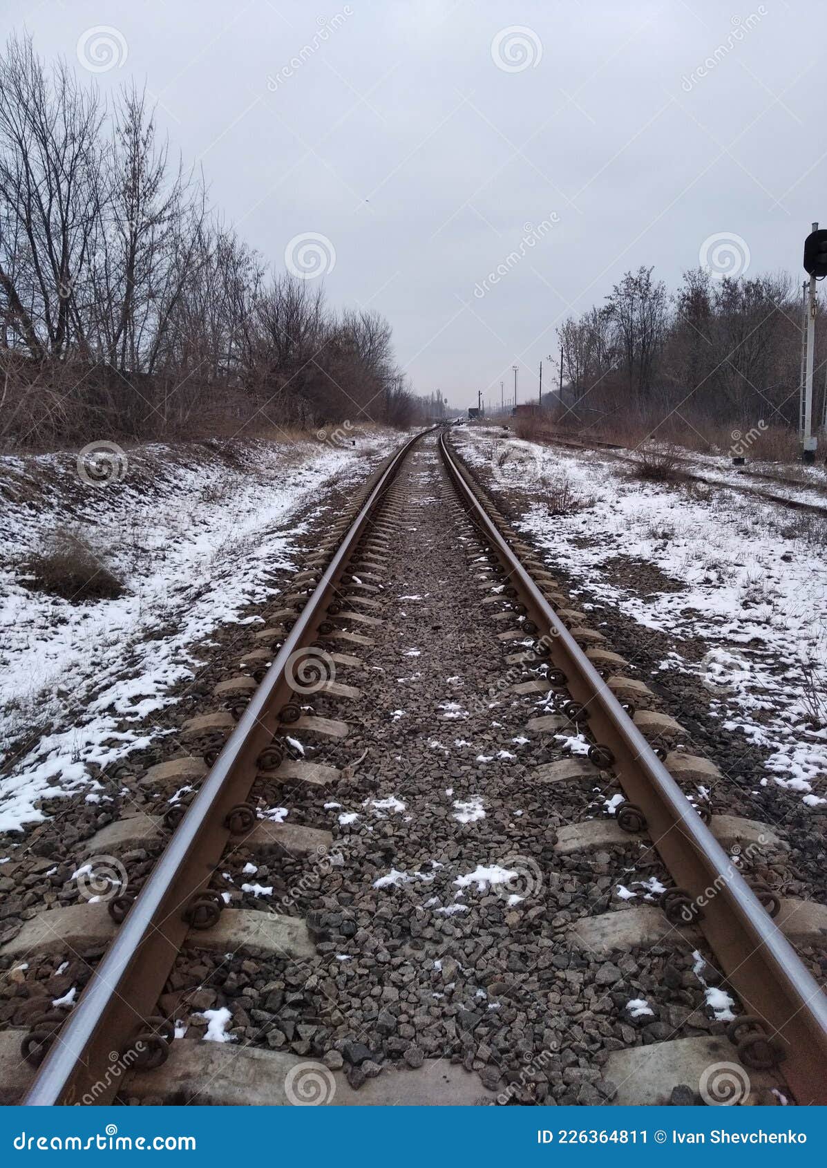 Road on Rails Going into the Distance in Cold Winter Stock Image ...