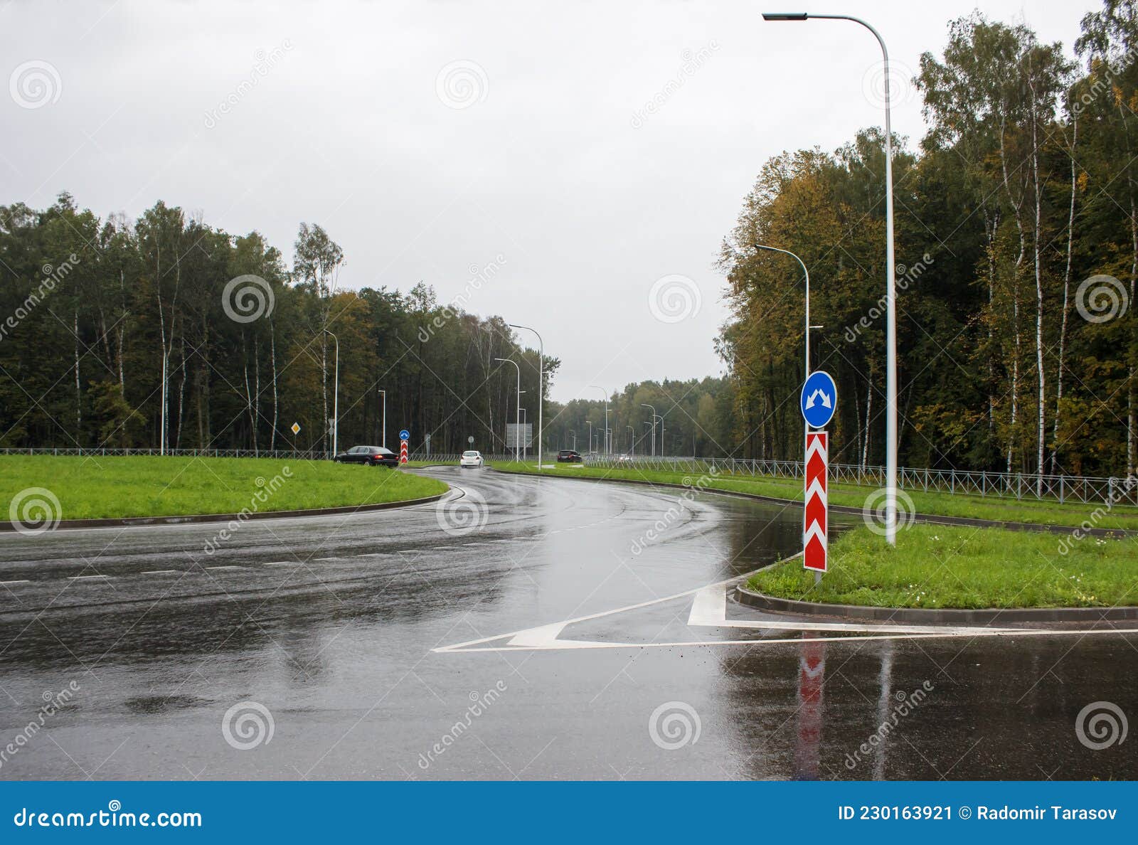 Road in the rain in autumn stock image. Image of bend - 230163921