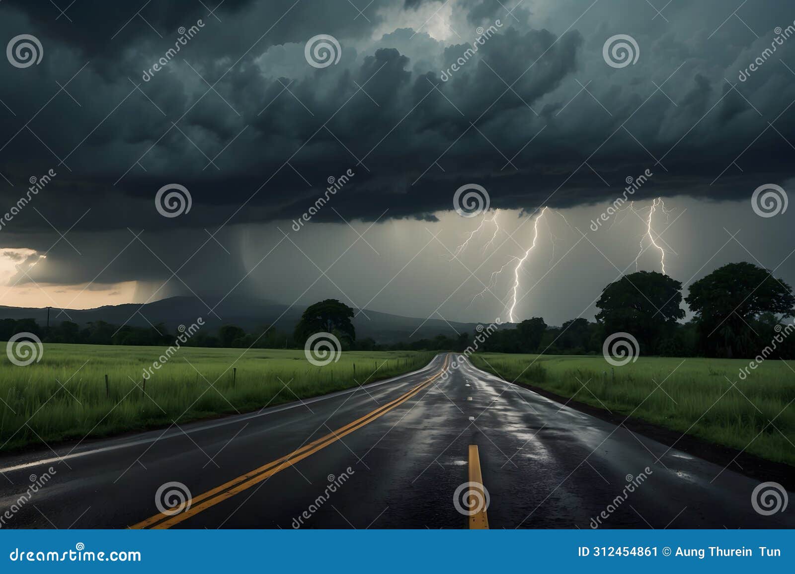 A Road with Rain Clouds Background Stock Image - Image of square, scene ...