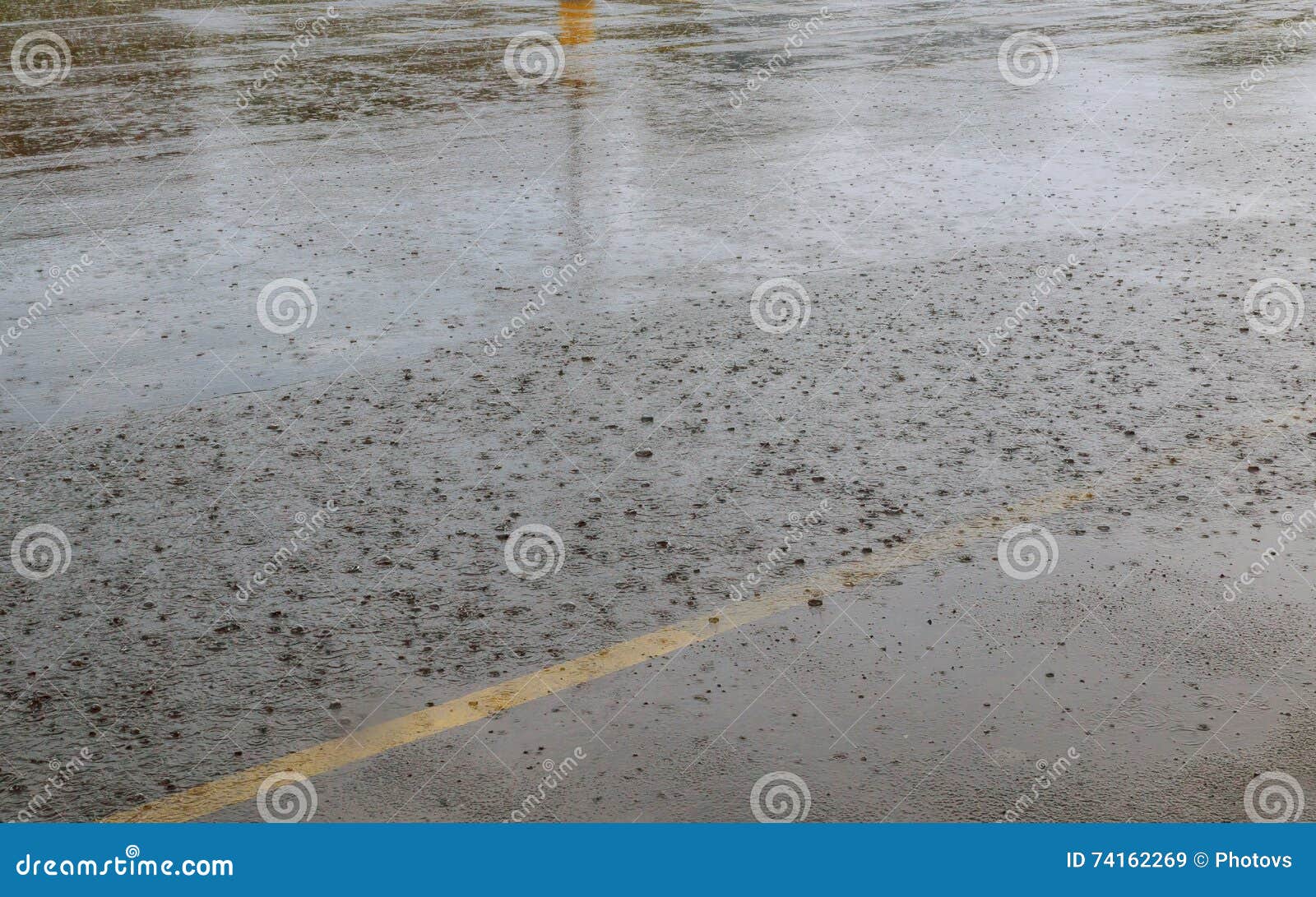 Road Rain Water Drops Background with Blue Sky Reflection and Circles ...