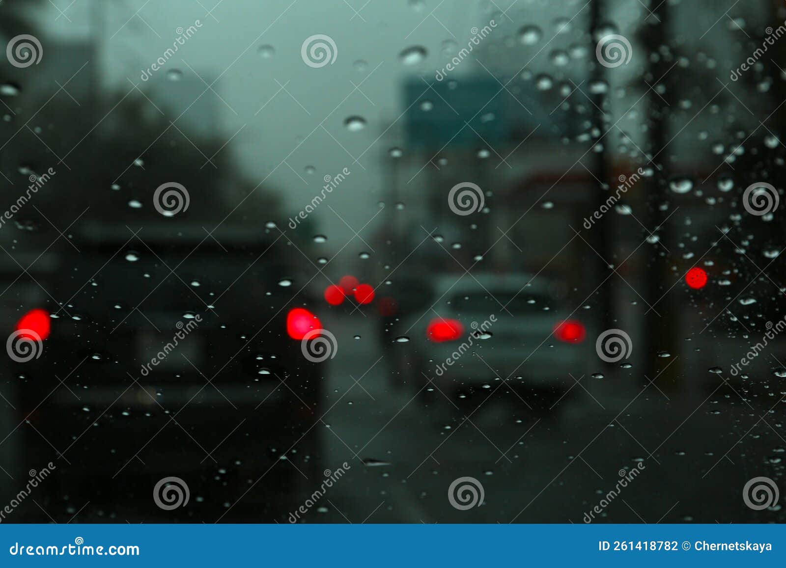 Road on Rainy Day, View through Car Window with Water Drops Stock Photo ...