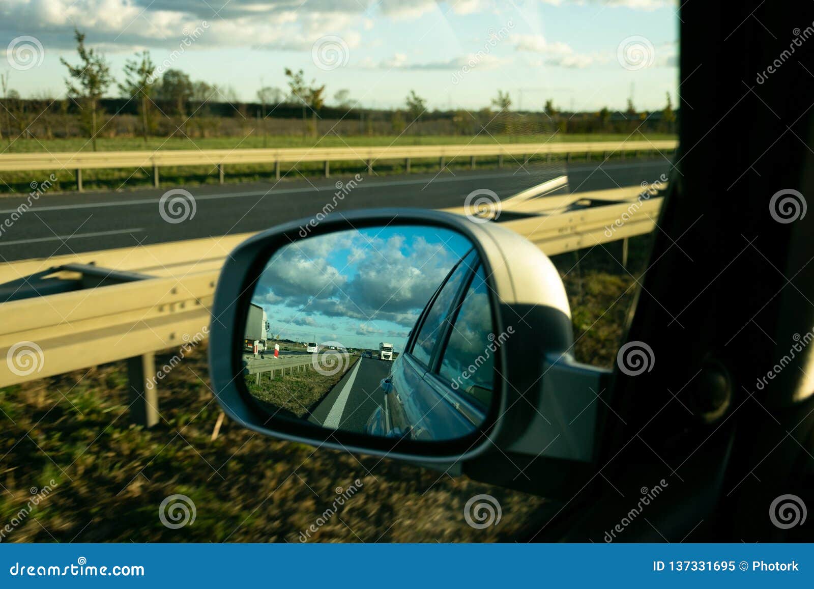 Road in the Rearview Mirror Stock Image - Image of line, motorway ...