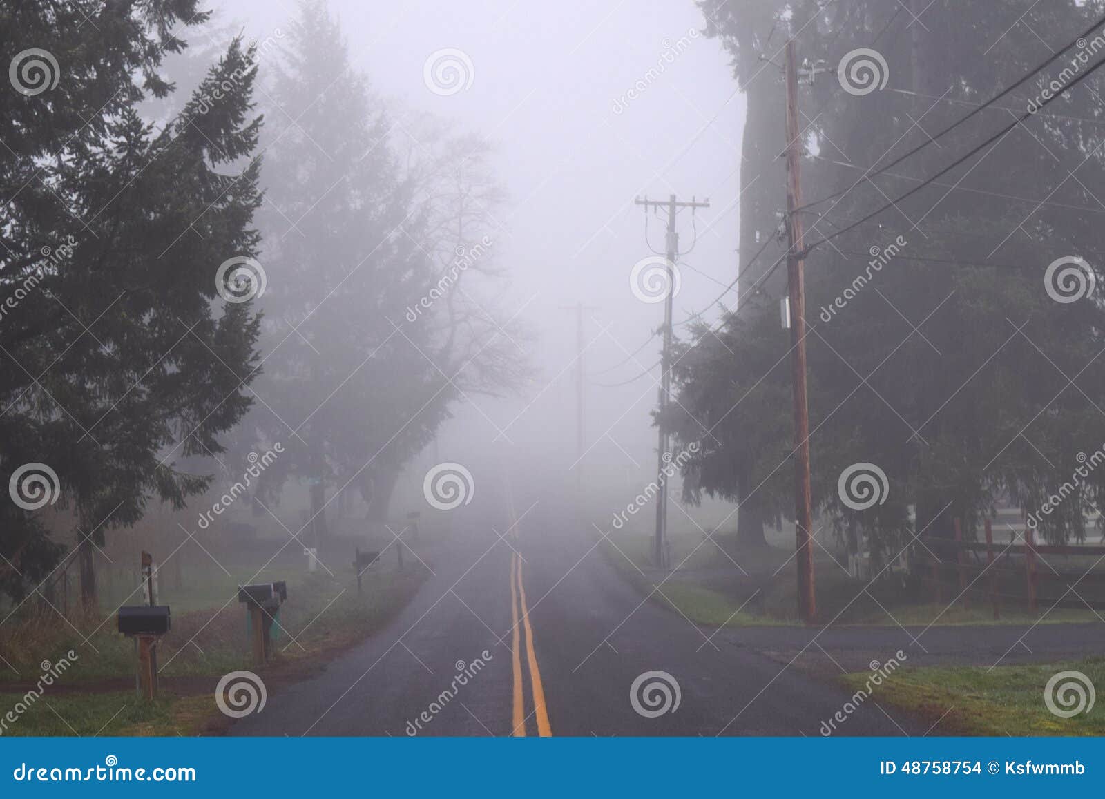 Road receding into fog stock photo. Image of thick, distance - 48758754