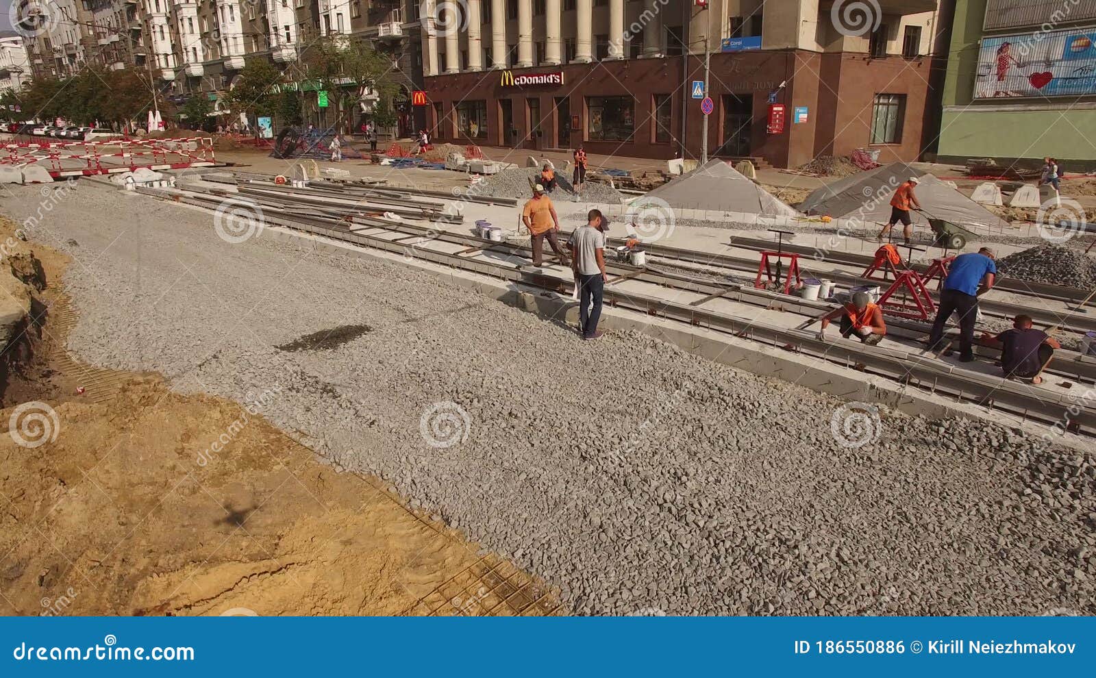 Road Reconstruction with Tram Rails Intersection, Construction Site ...