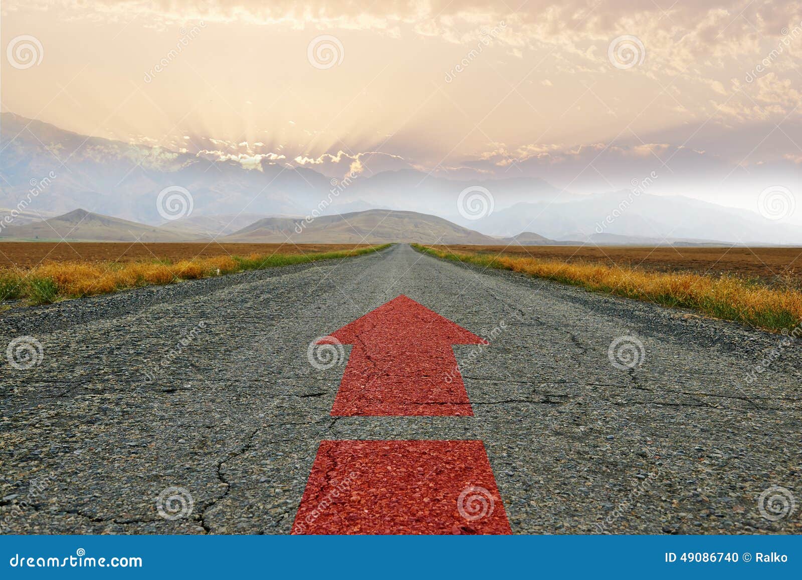 The road and the red arrow stock photo. Image of road - 49086740